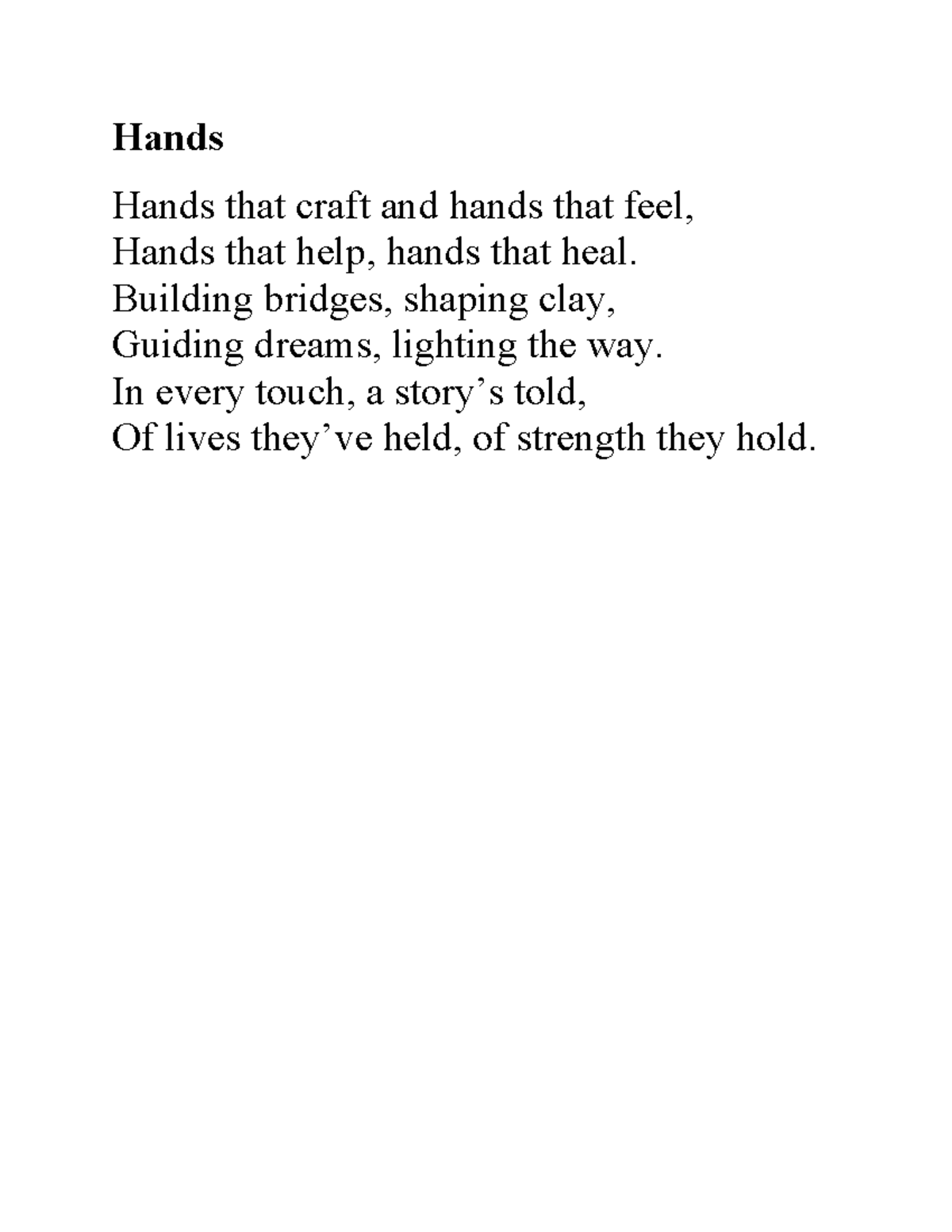Poem about Hands - structure of english - Hands Hands that craft and ...