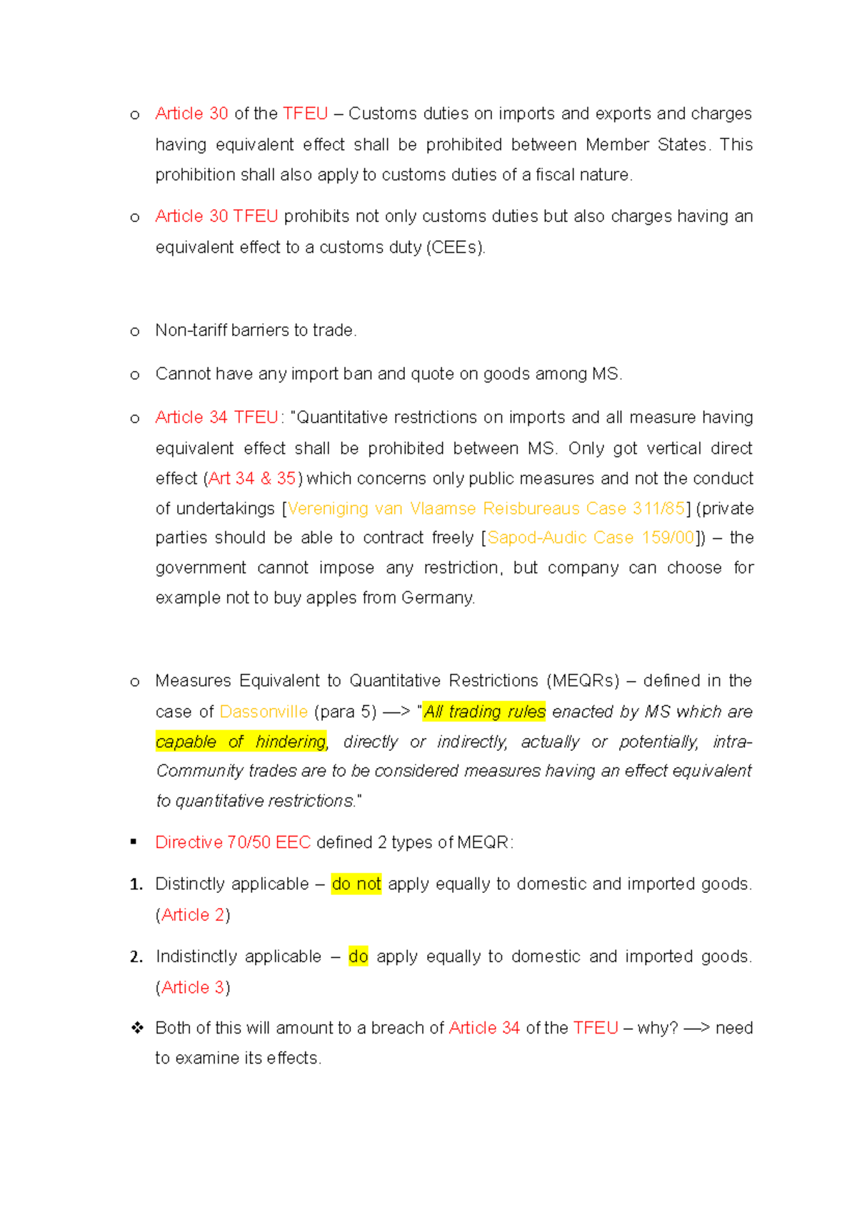 EU Internal Market Notes - o Article 30 of the TFEU – Customs duties on ...