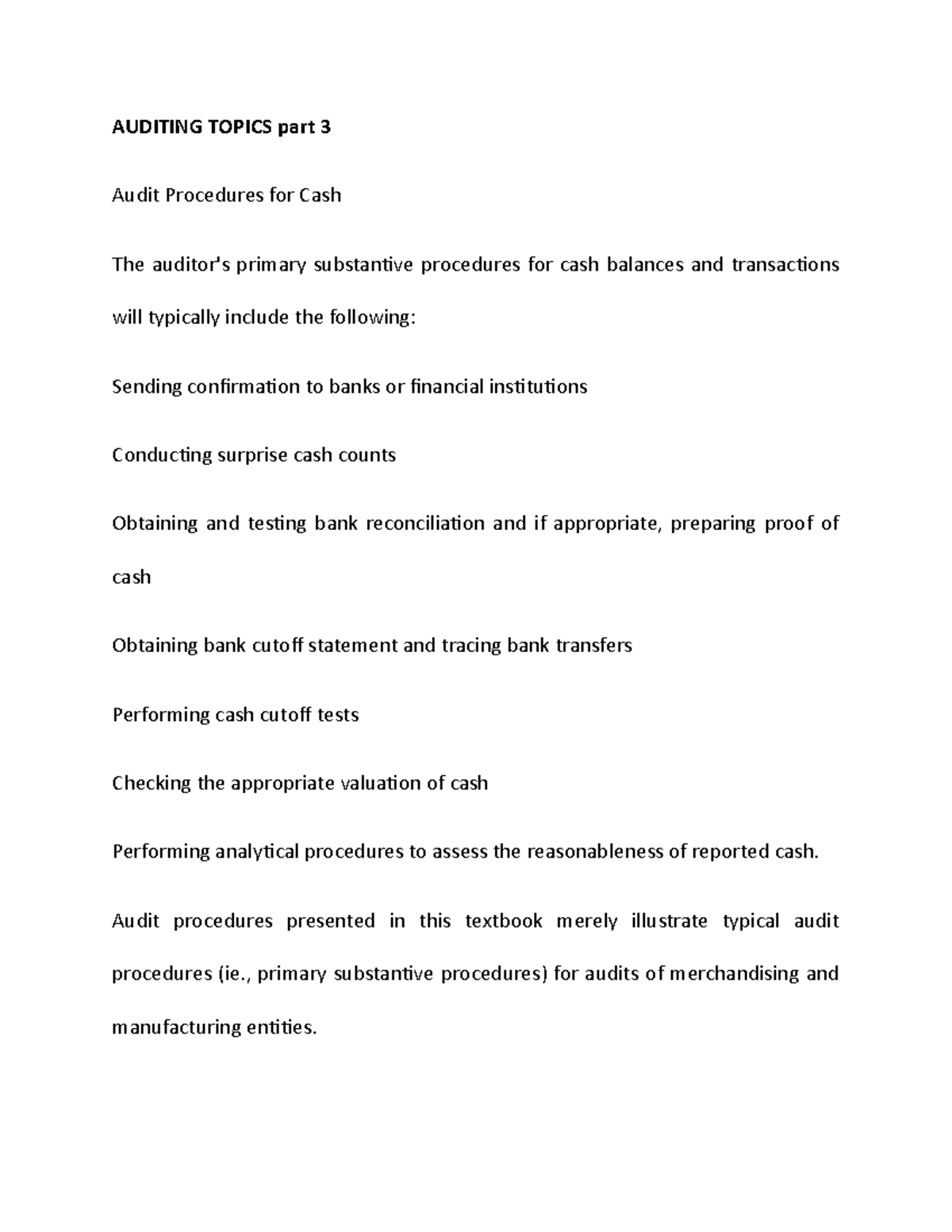Auditing Topics part 3 - AUDITING TOPICS part 3 Audit Procedures for ...