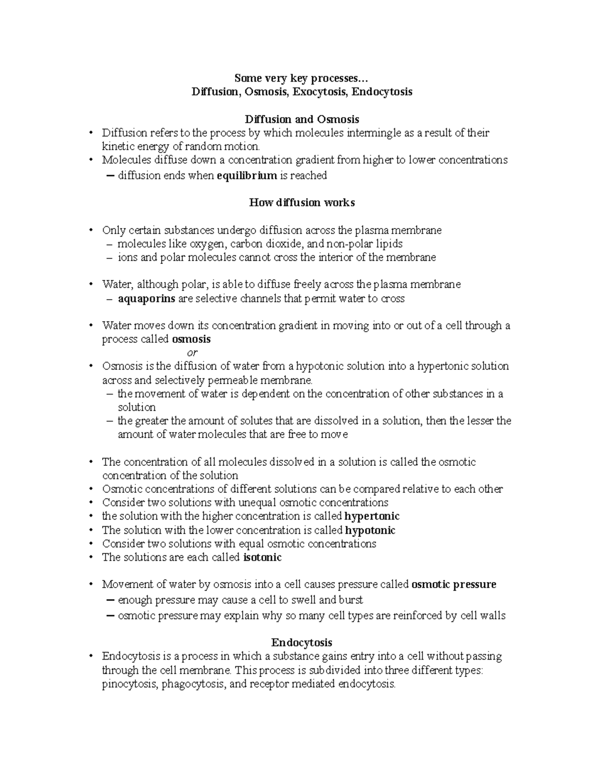 4 Key Processes 2012 - Biology - Some very key processes... Diffusion ...