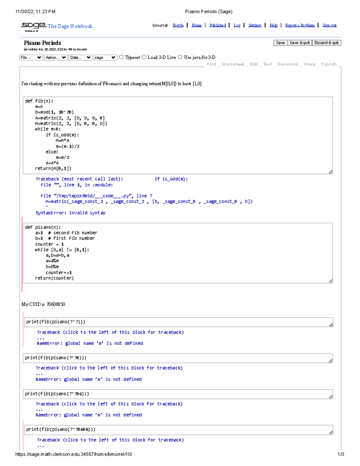 Pisano Periods Project - 11/30/22, 11:23 PM Pisano Periods (Sage) - Studocu