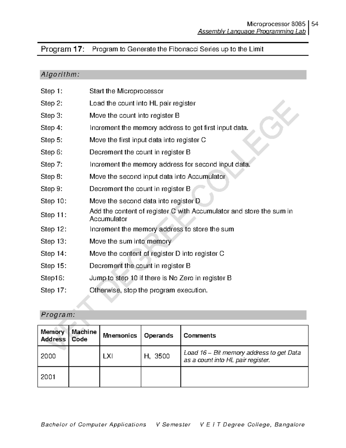 Program 17 - Microprocessor 8085 54 Assembly Language Programming Lab Program 17: Program to ...
