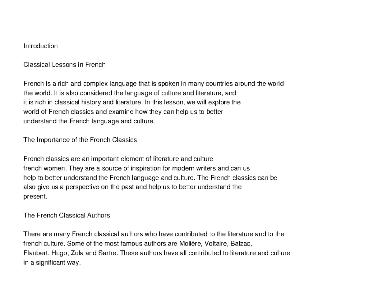 English Classics Study notes - Introduction Classical Lessons in French ...