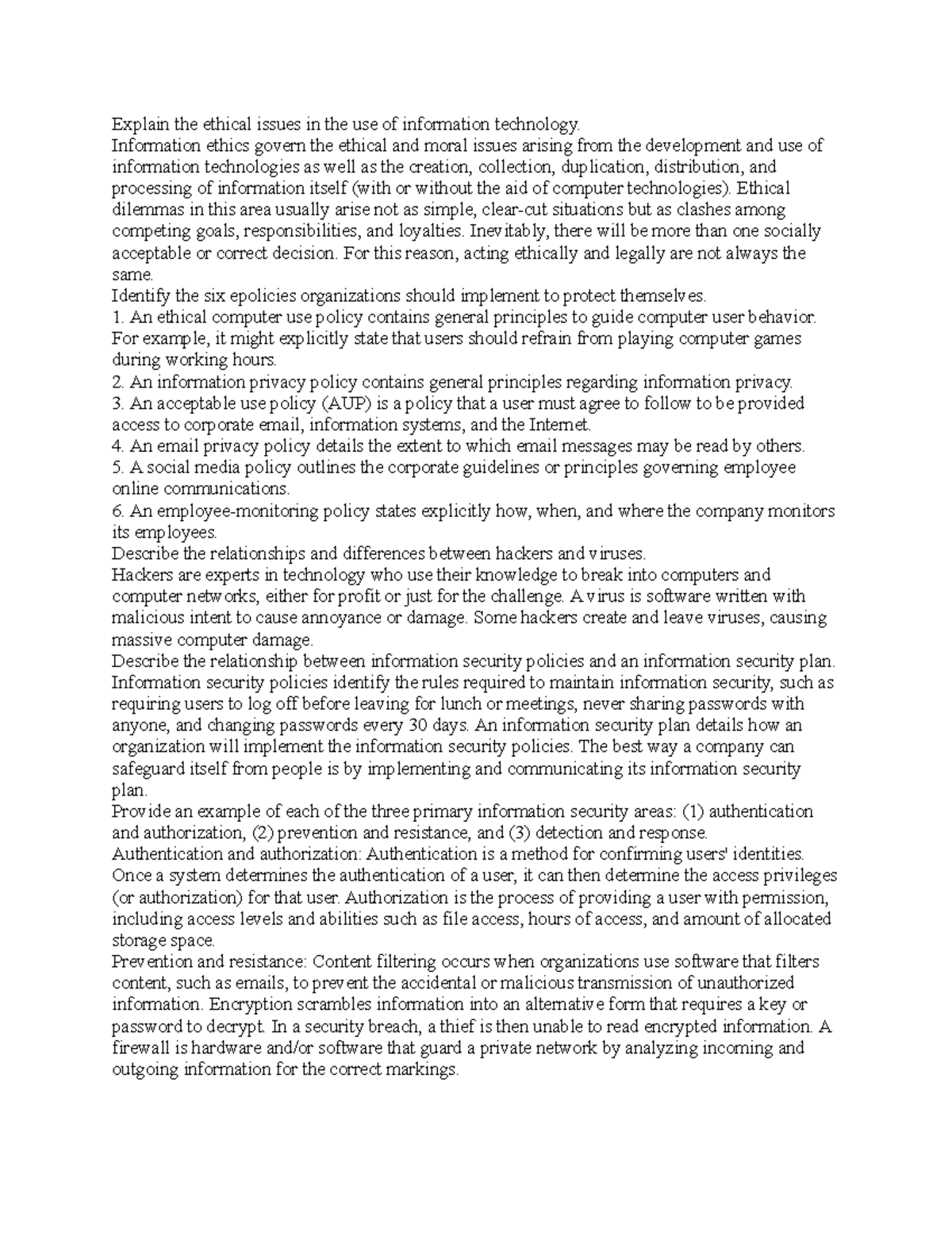 Ch 04 Review - lecture - Explain the ethical issues in the use of ...