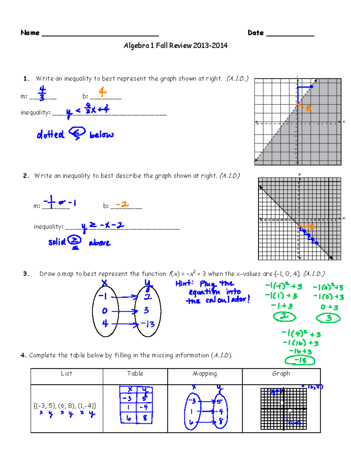 Fall review 2013 answer key - Name ___________________________ Date ...