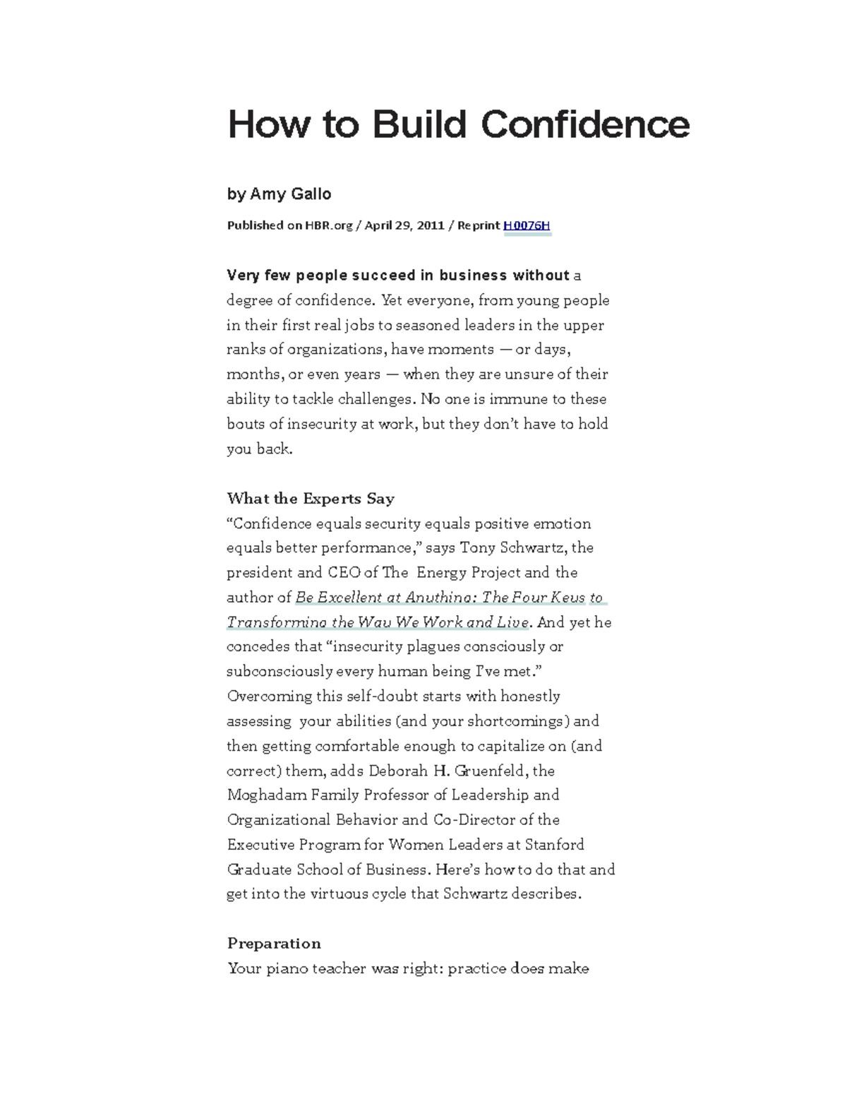 How to Build Confidence - 1 - How to Build Confidence by Amy Gallo ...