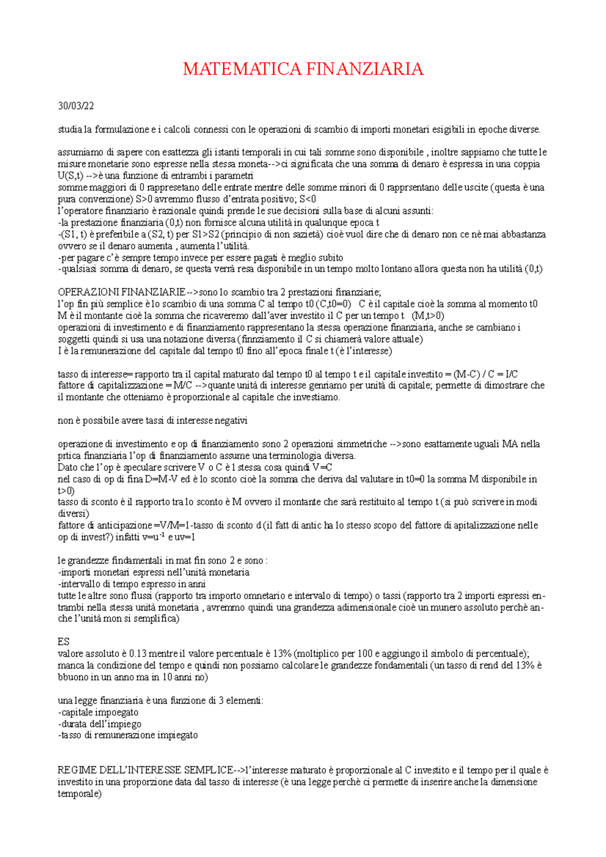 Matematica Finanziaria - MATEMATICA FINANZIARIA 30/03/ studia la ...