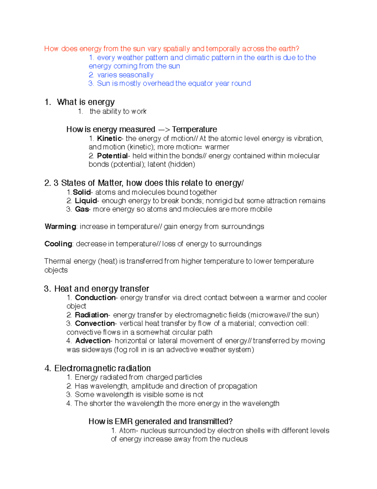 Geo Chapter 2 Notes - How does energy from the sun vary spatially and ...