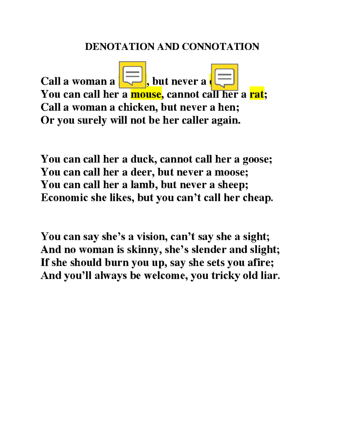 Denotation and Connotation - DENOTATION AND CONNOTATION Call a woman a ...