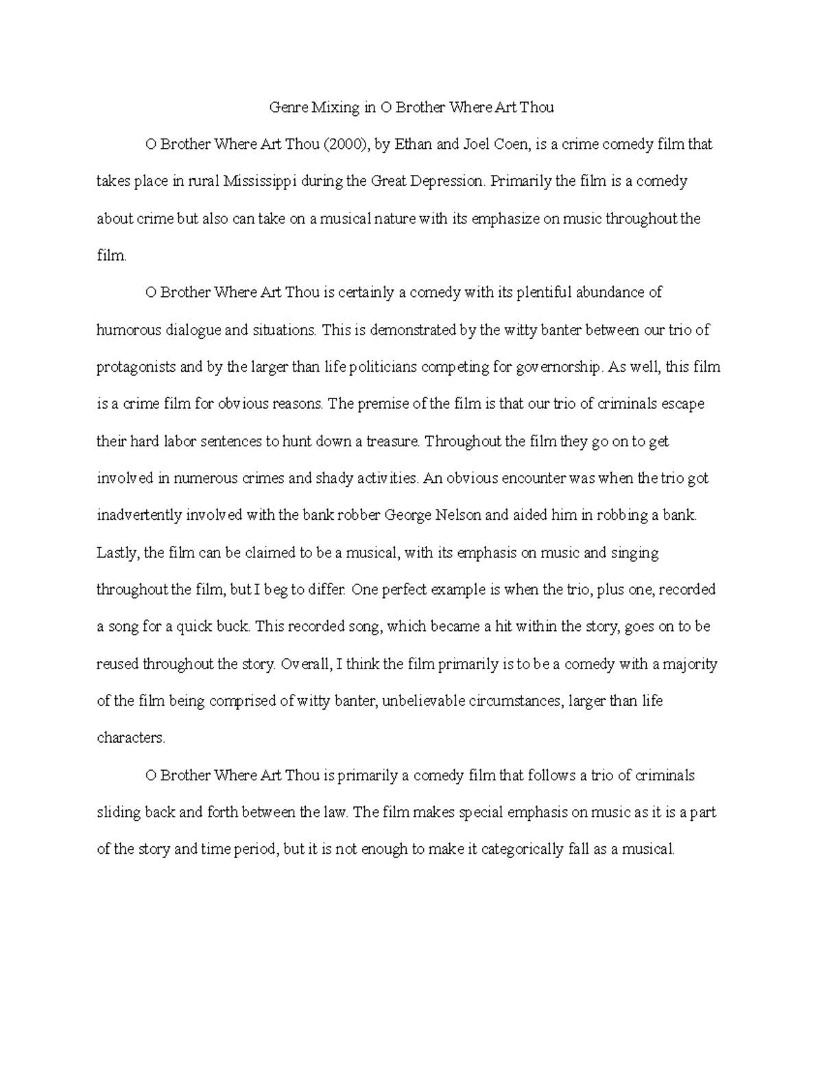 Assignment 7 - Genre Mixing - Genre Mixing in O Brother Where Art Thou ...