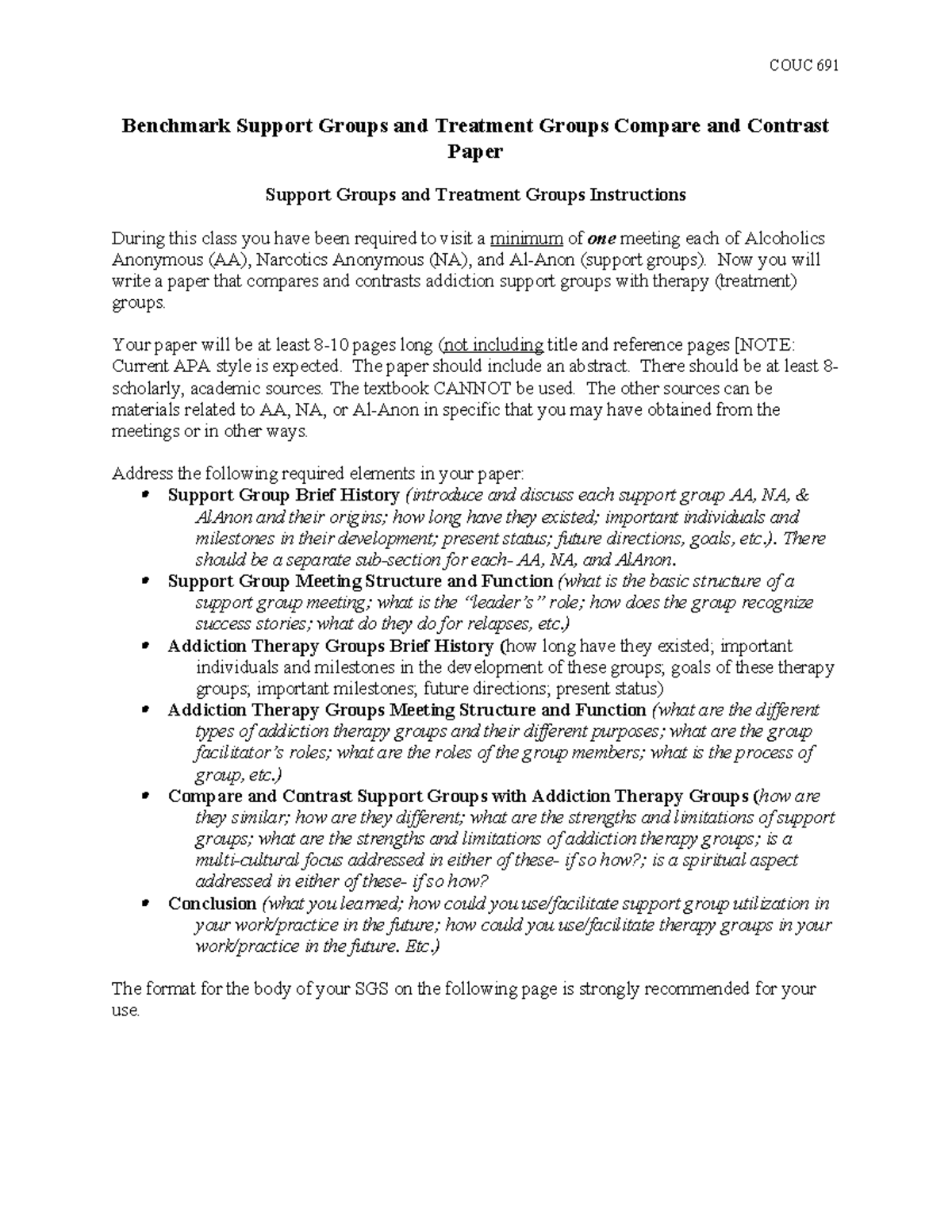 Benchmark Support Groups and Treatment Groups Compare and Contrast ...