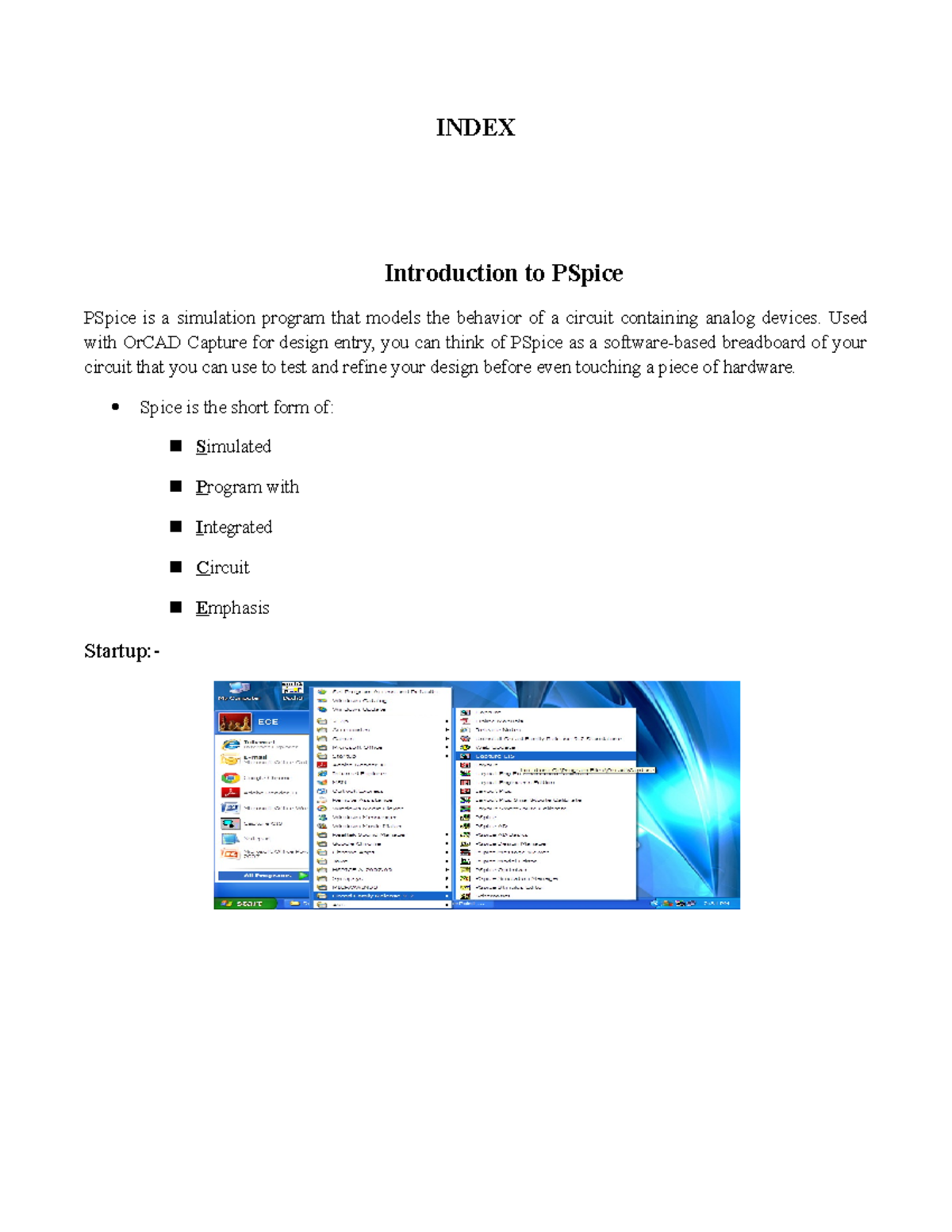 Labmanual - INDEX Introduction to PSpice PSpice is a simulation program ...