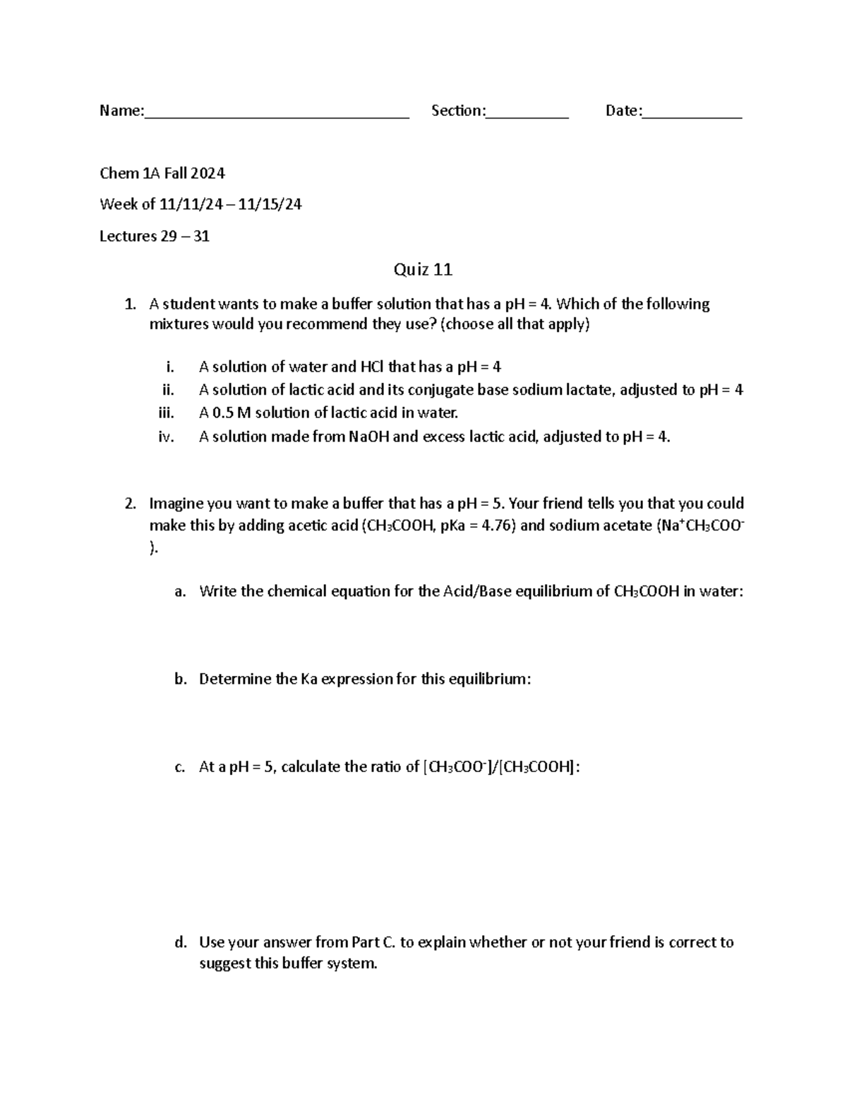Quiz 11 - practice material for titrations - acid-base, indicators ...