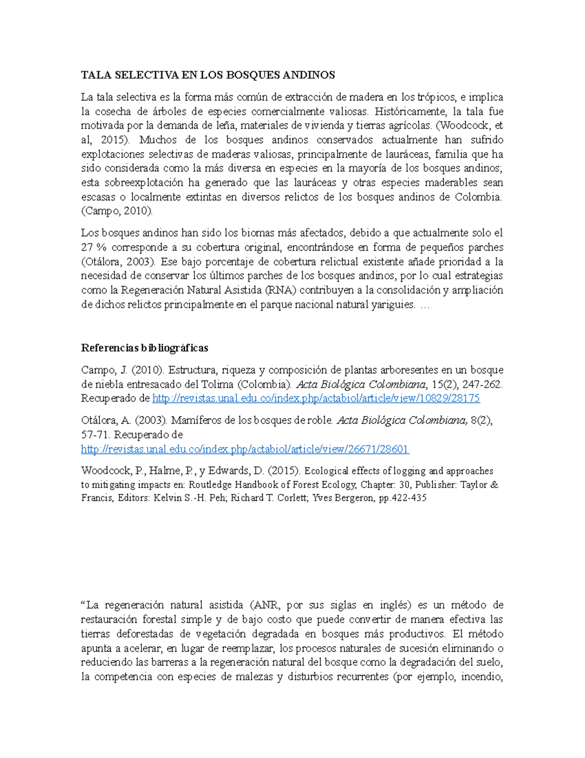 TALA Selectiva EN LOS Bosques Andinos - TALA SELECTIVA EN LOS BOSQUES ...