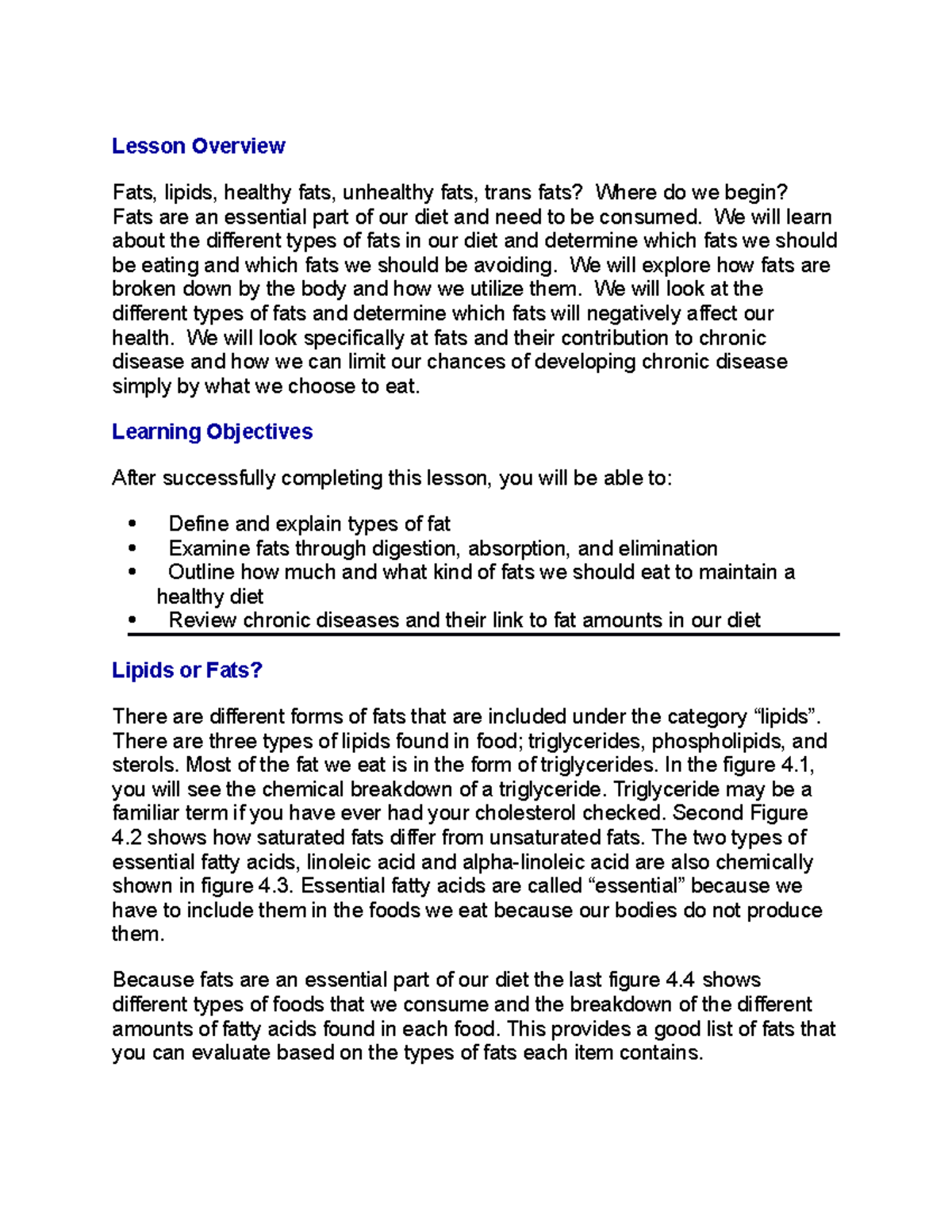 Lesson 4 - Mandatory class assignment - Lesson Overview Fats, lipids ...