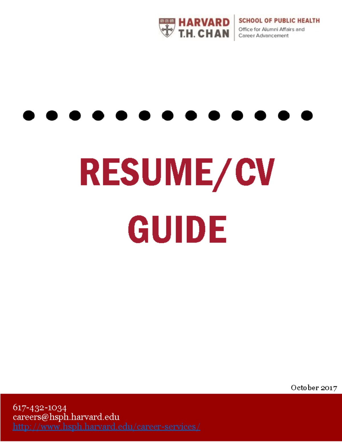 Harvard TH Chan Resume CV Guide 1686751431 - October 2017 RESUME/CV ...