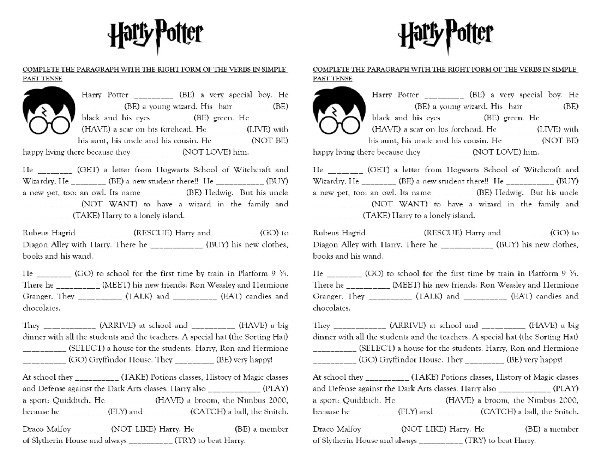 Past Simple Harry Potter - HarryPotter HarryPotter COMPLETE THE ...