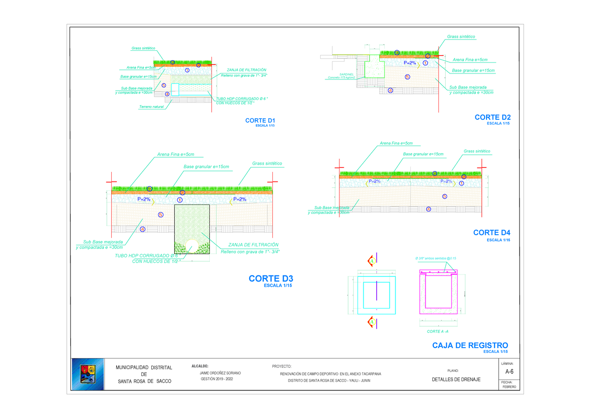 A-6 - Base granular e=15cm Sub Base mejorada y compactada e =30cm Grass ...