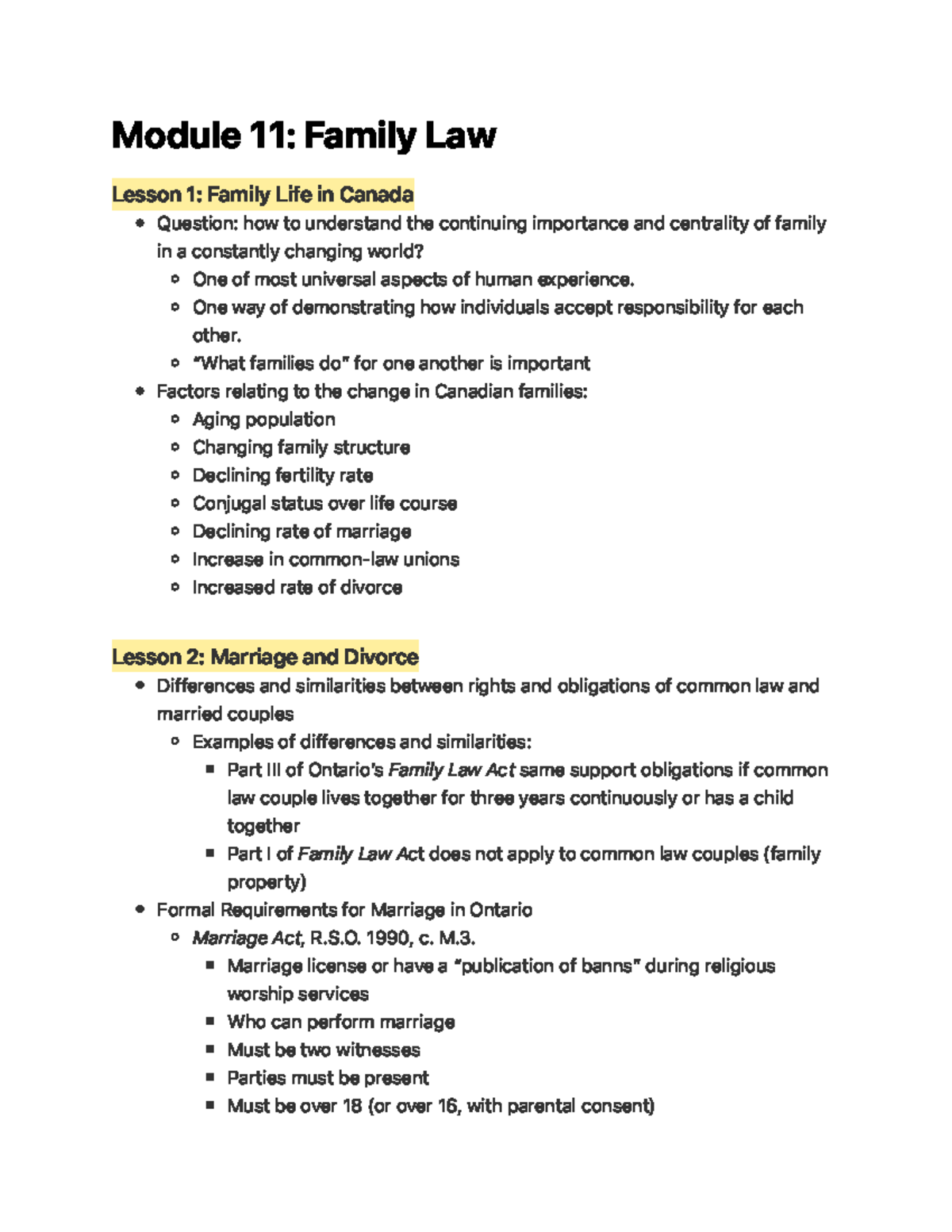 Module 11 Family Law - lecture notes - M o d u l e 1 1 : Fa m i l y L a ...