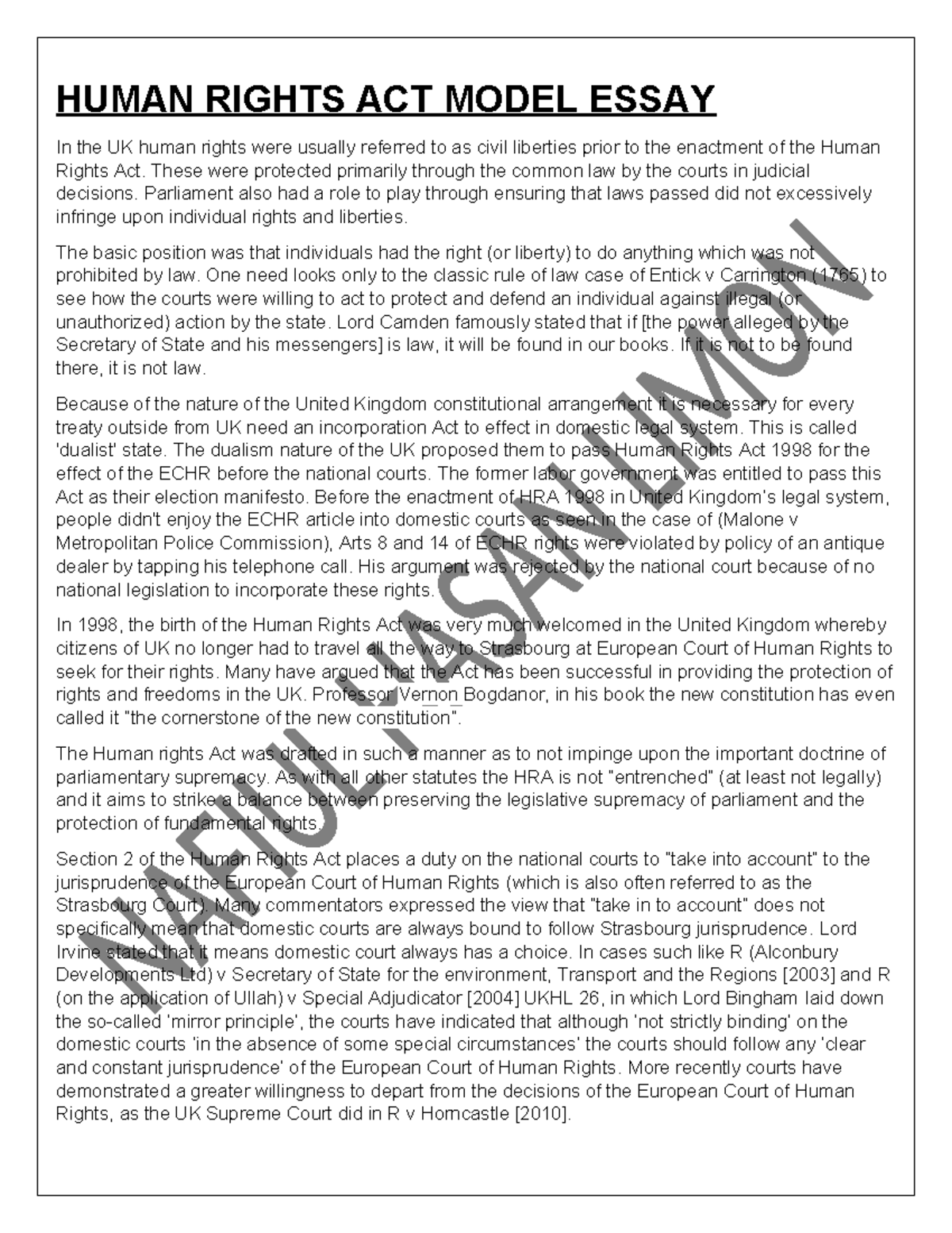 Human- Rights-ACT- Model- Essay - HUMAN RIGHTS ACT MODEL ESSAY In the ...