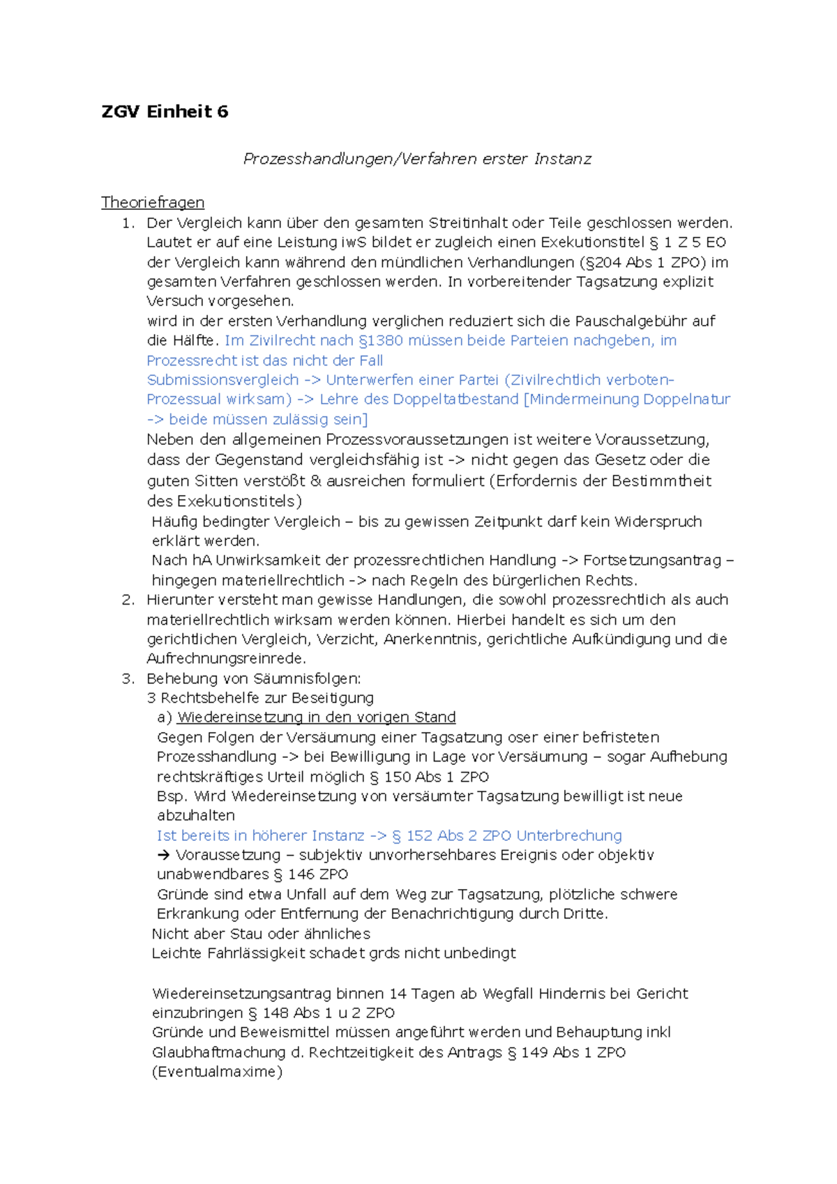 ZGV Einheit 6 - Lautet er auf eine Leistung iwS bildet er zugleich ...