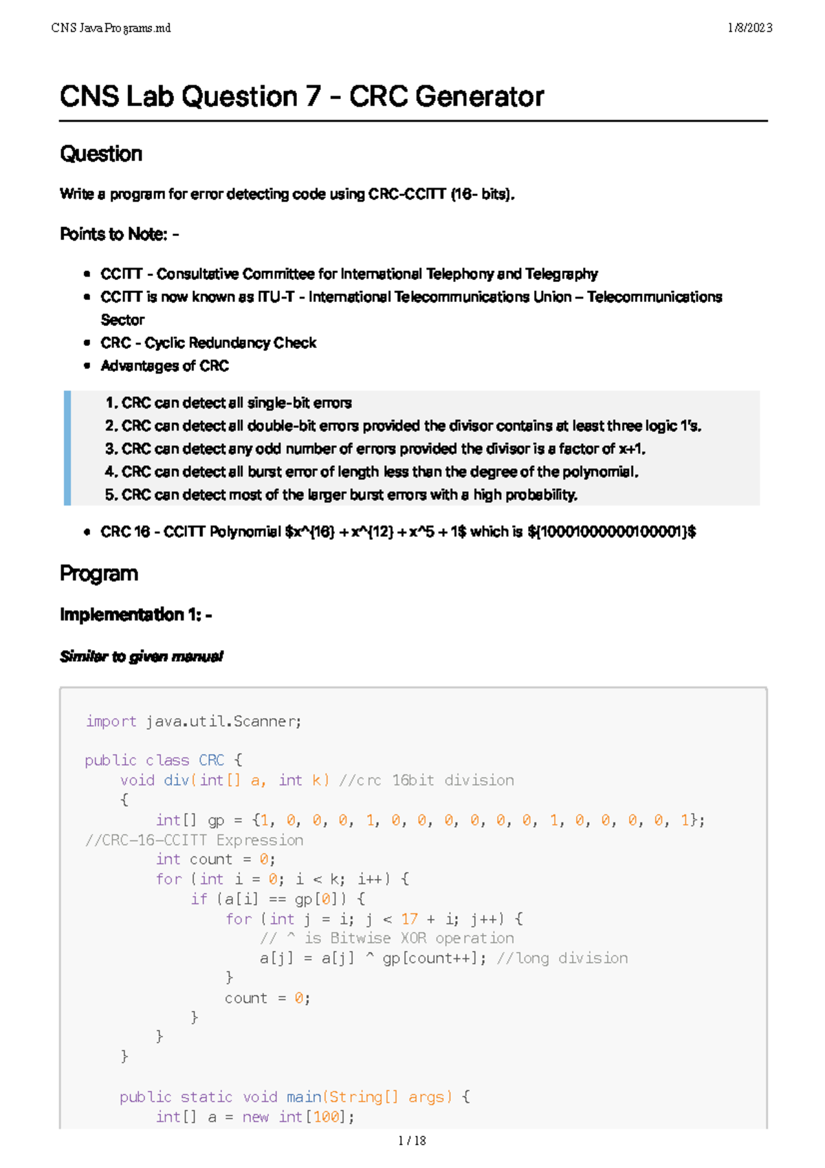 CNS Java Programs - good - C N S L a b Q u e s t i o n 7 - C R C G e n ...