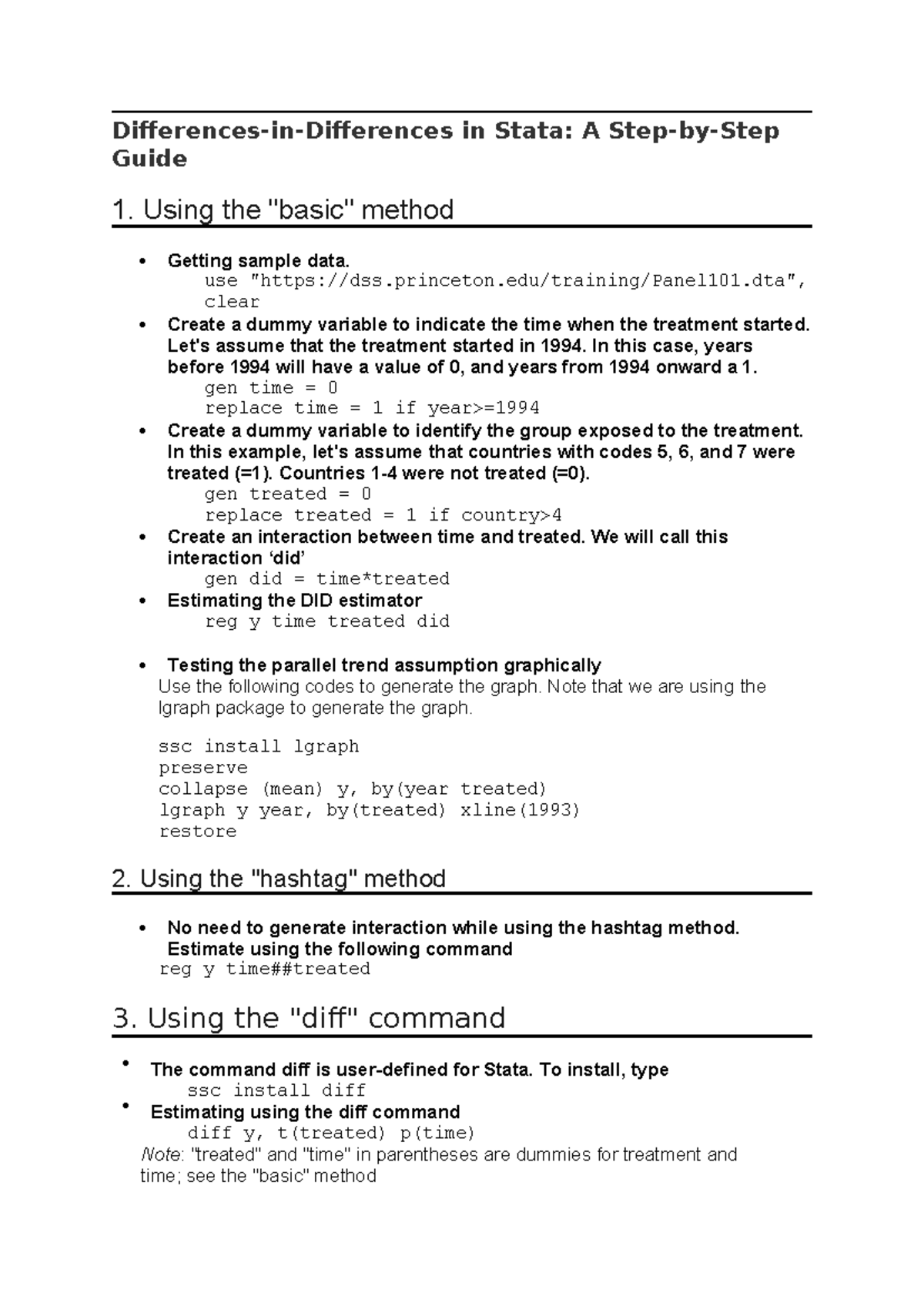 Differences in Difference Stata Guide - Differences-in-Differences in ...