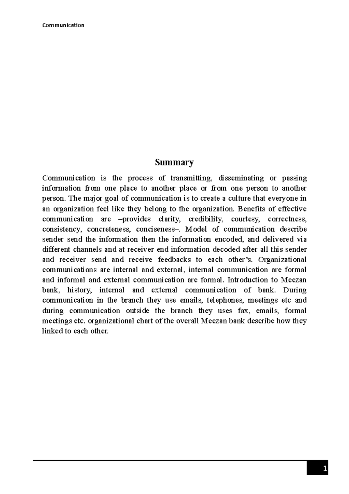 Business communication Report - Summary Communication is the process of ...