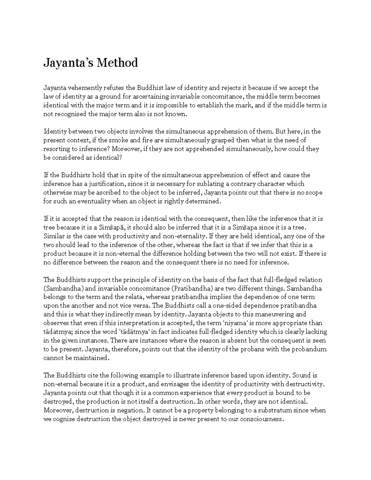 Jayanta’s Critique - Summary Philosophy Honours - Jayanta’s Method ...
