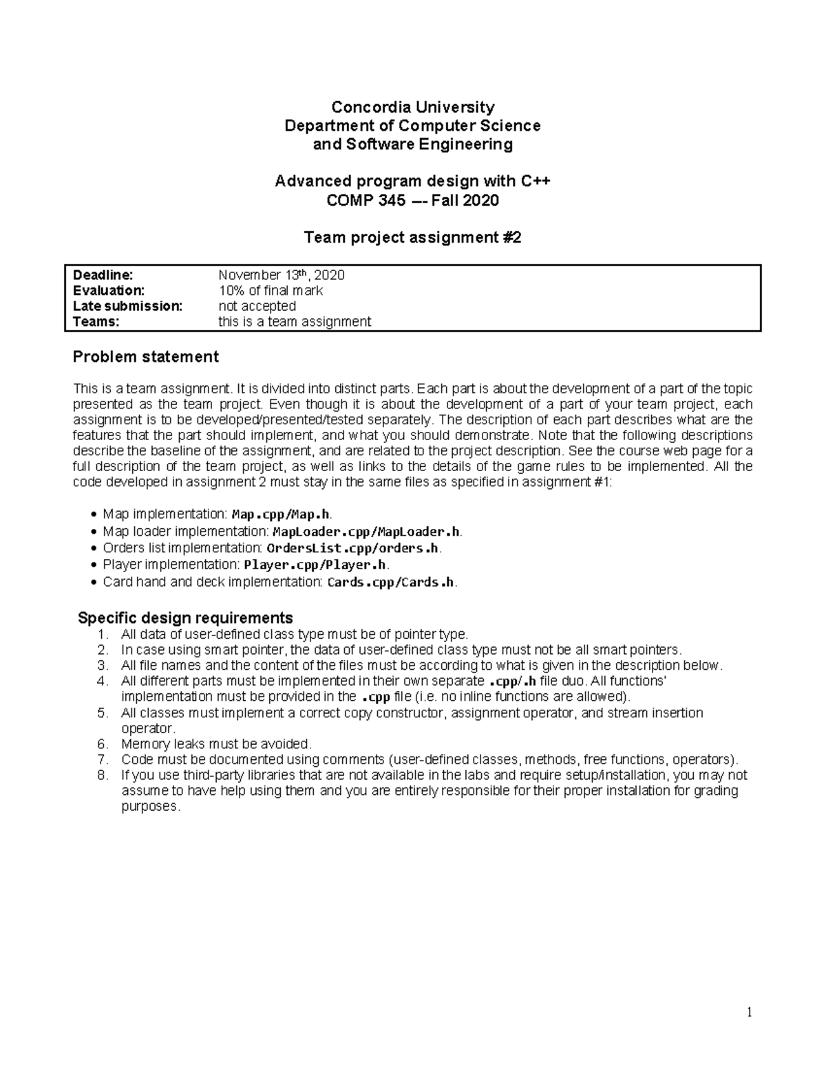 Assignment 2.COMP345 - Concordia University Department of Computer Science and Software ...