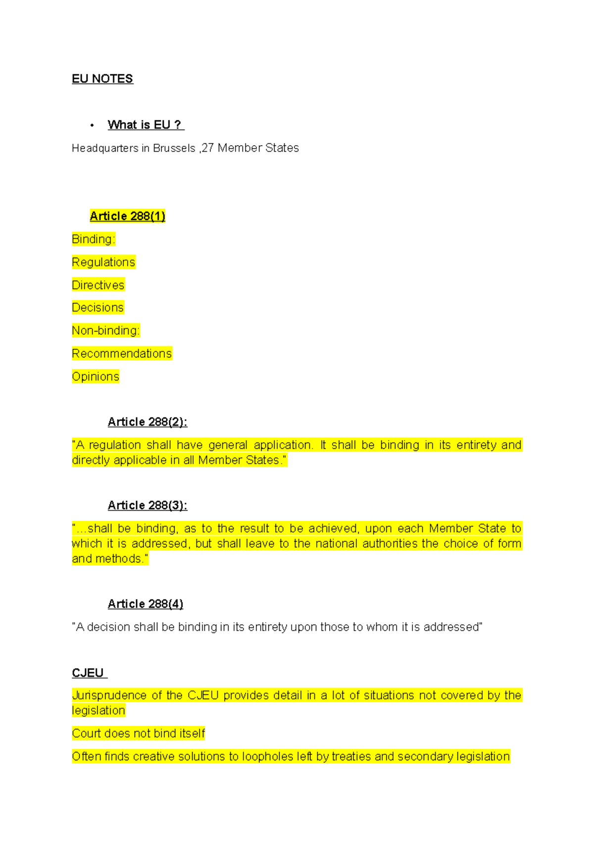 MCQ NOTES European Union - EU NOTES What is EU? Headquarters in ...
