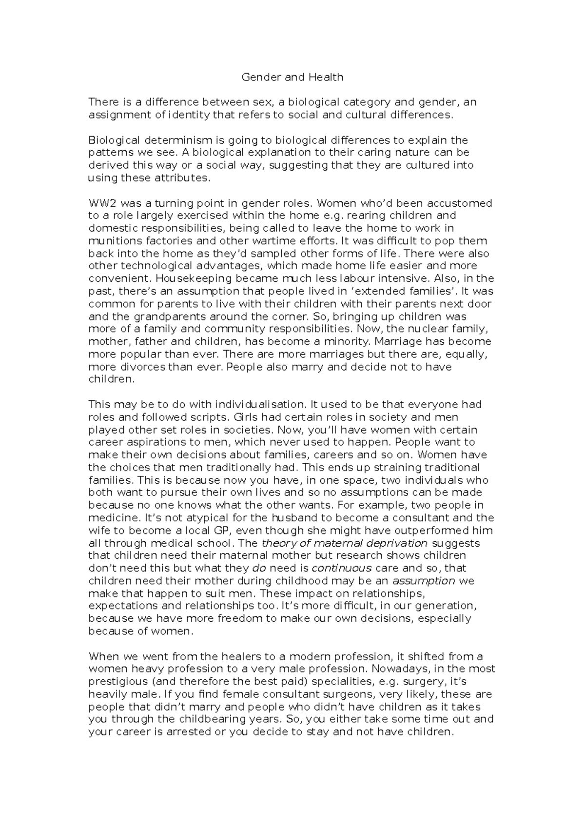 Lecture Notes Lecture 1 Gender And Health Gender And Health There