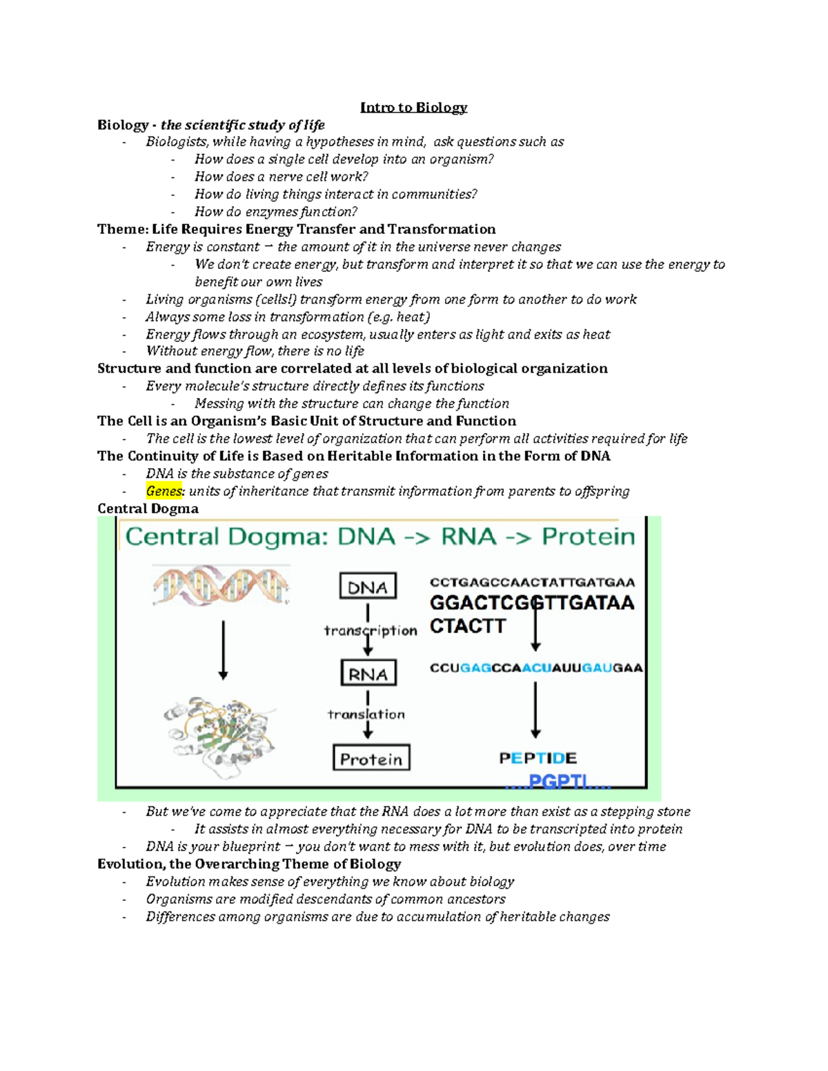Lecture notes, lectures 1-2 - Biology - the scientific study of life ...