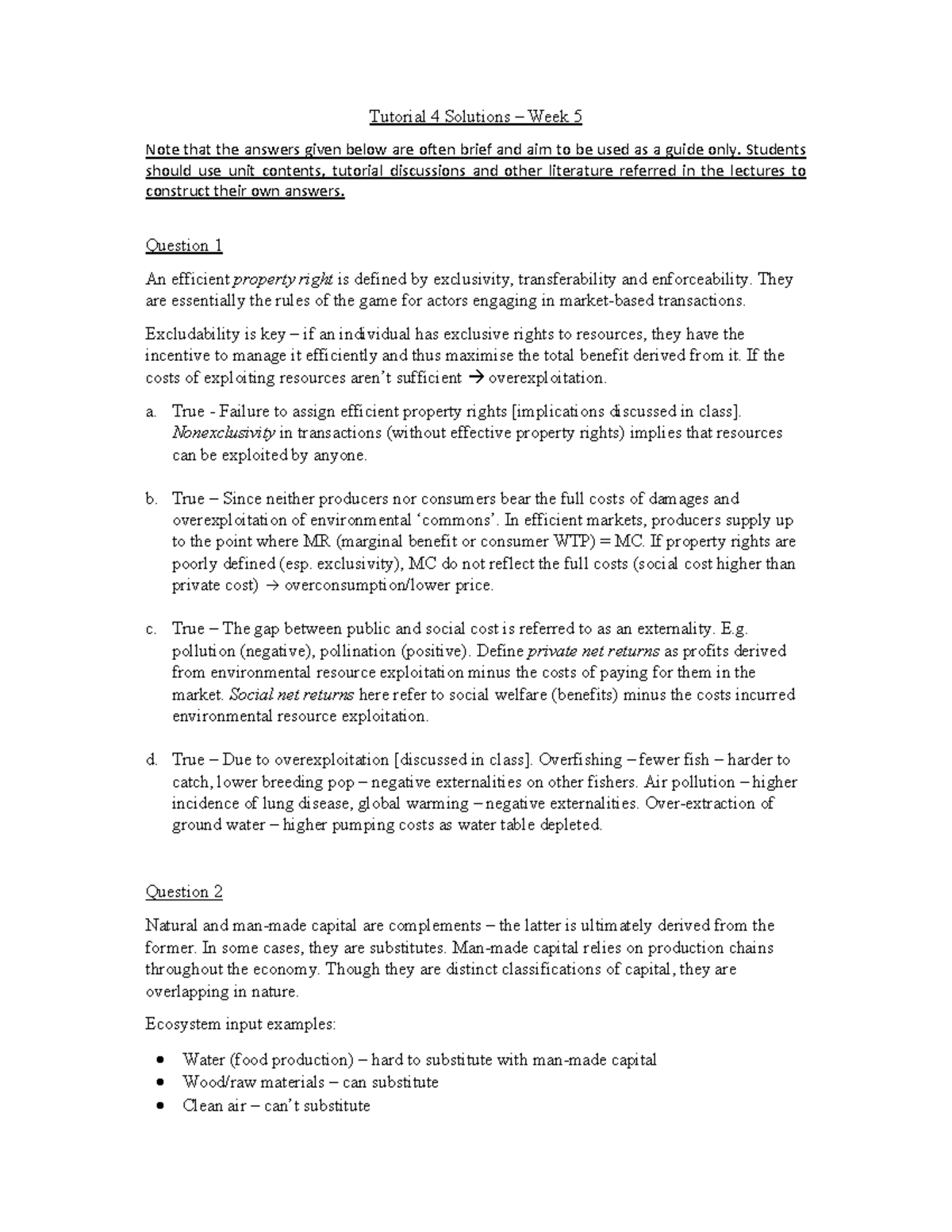 Tutorial 4 - solutions for students - Tutorial 4 Solutions – Week 5 - Studocu