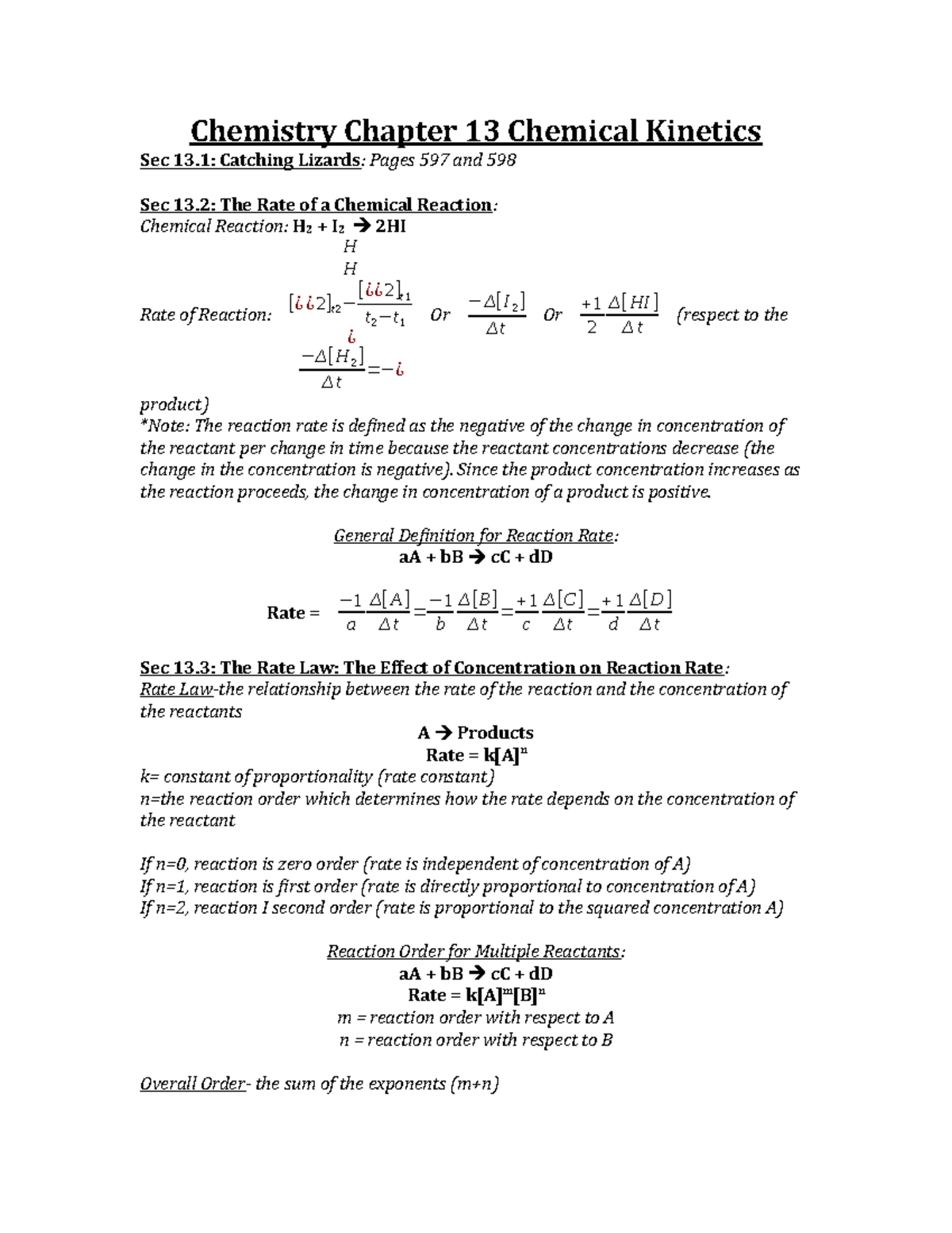Chemistry Chapter 13 Chemical Kinetics Book Notes - Chemistry Chapter ...