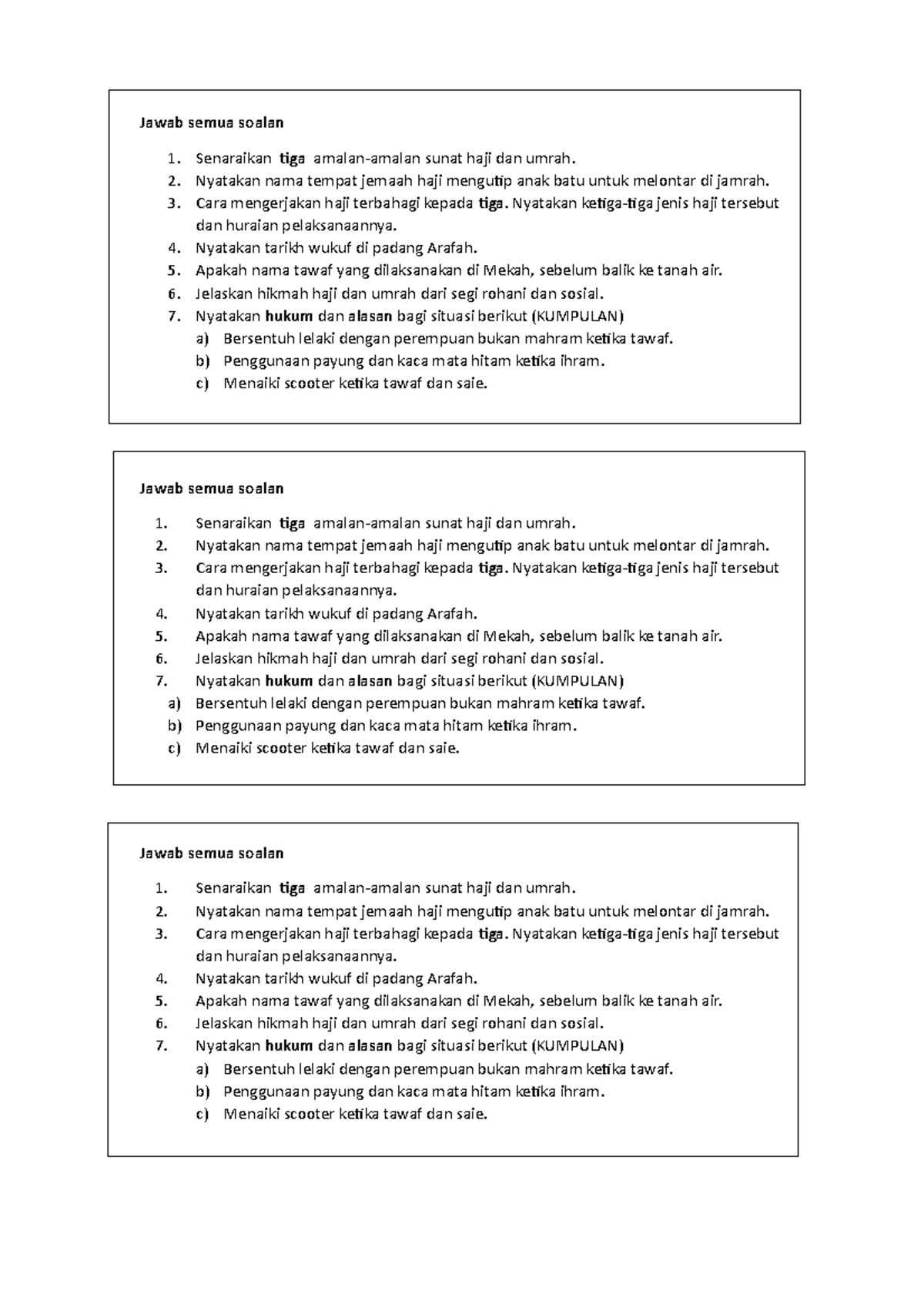 Kuiz haji 3 - education - Jawab semua soalan Senaraikan tiga amalan ...