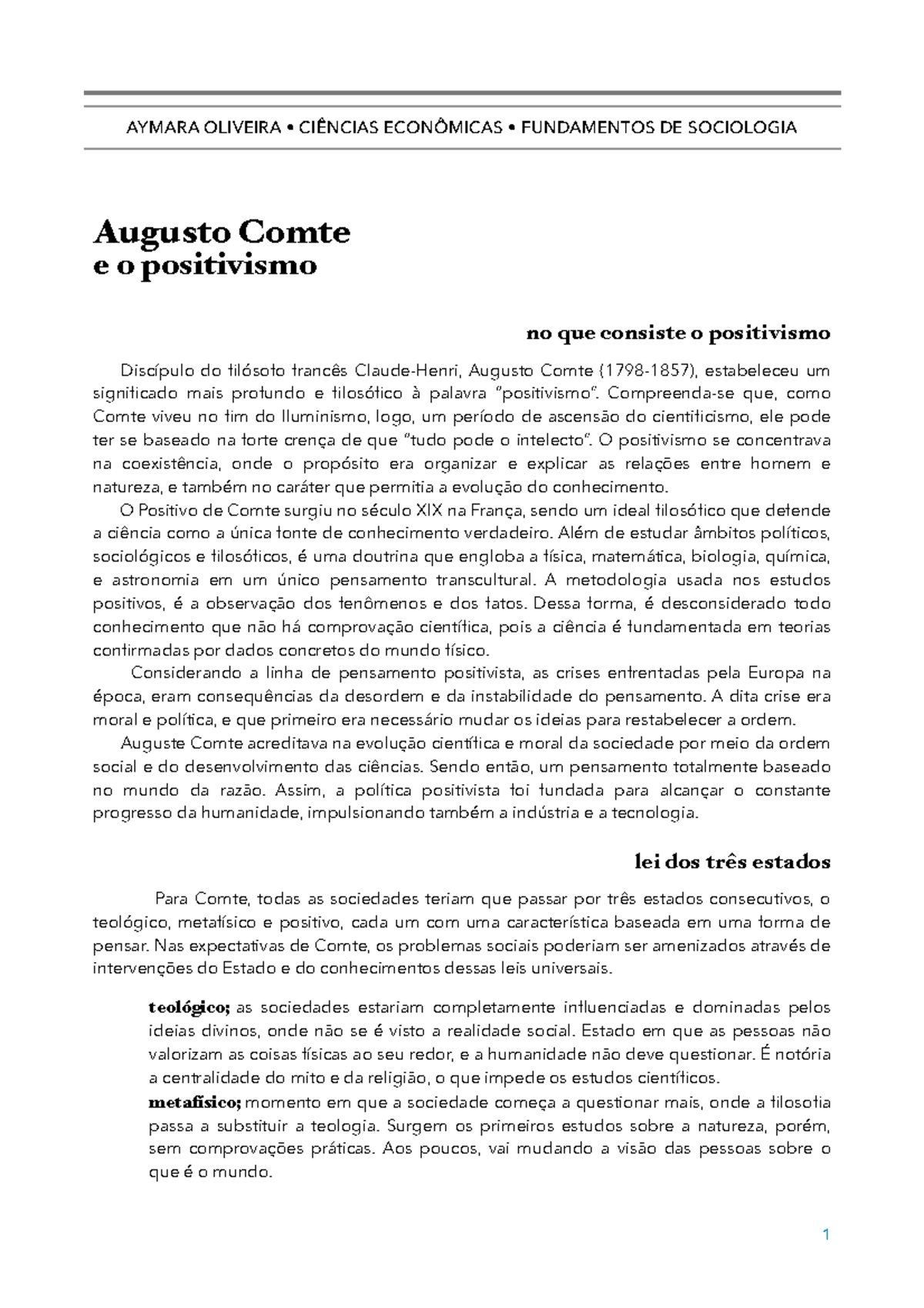 Augustecomte - Resumo de Comte - Augusto Comte e o positivismo no que ...