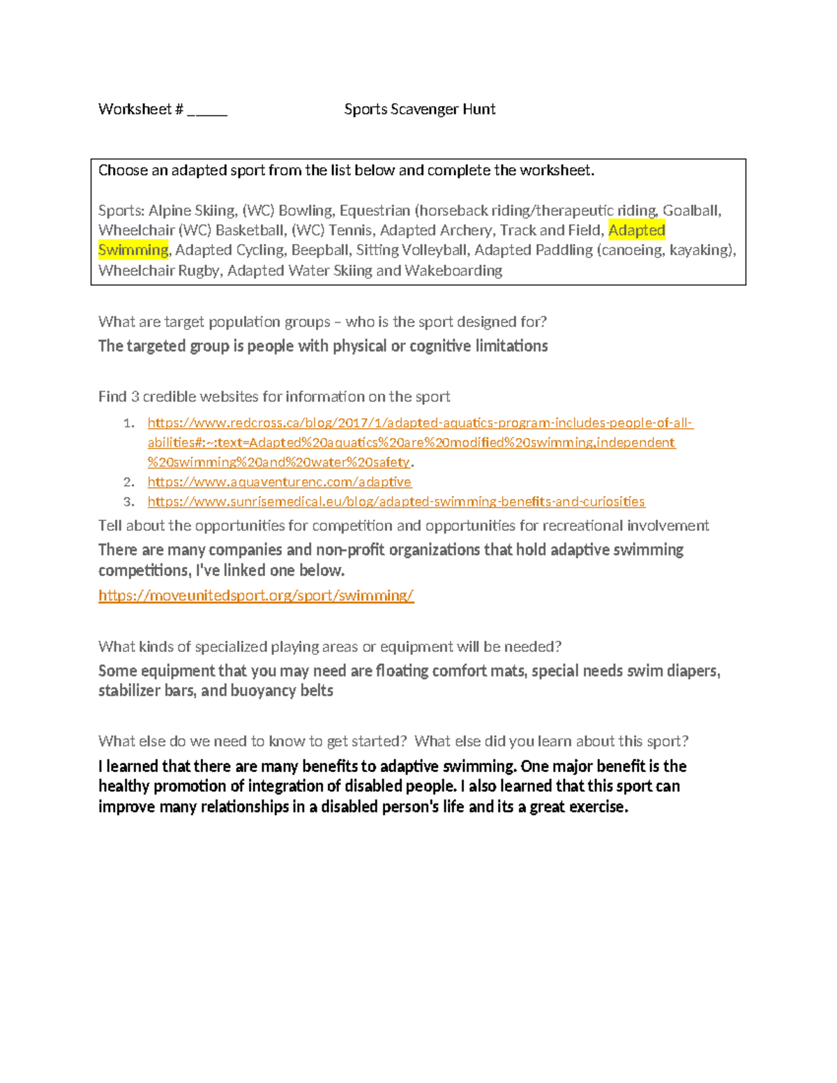 Topic 4 - Worksheet - Worksheet # _____ Sports Scavenger Hunt Choose an ...