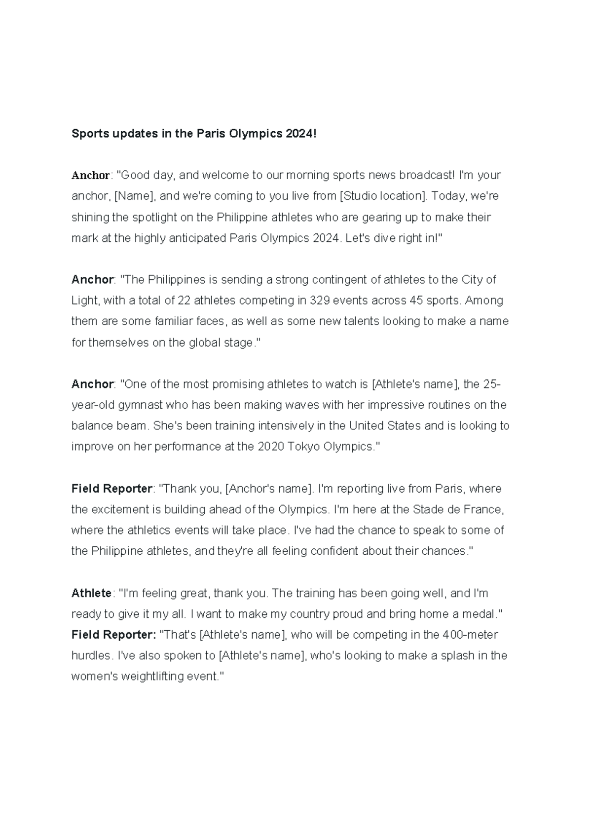 Revised Sports Update Script - Sports updates in the Paris Olympics ...