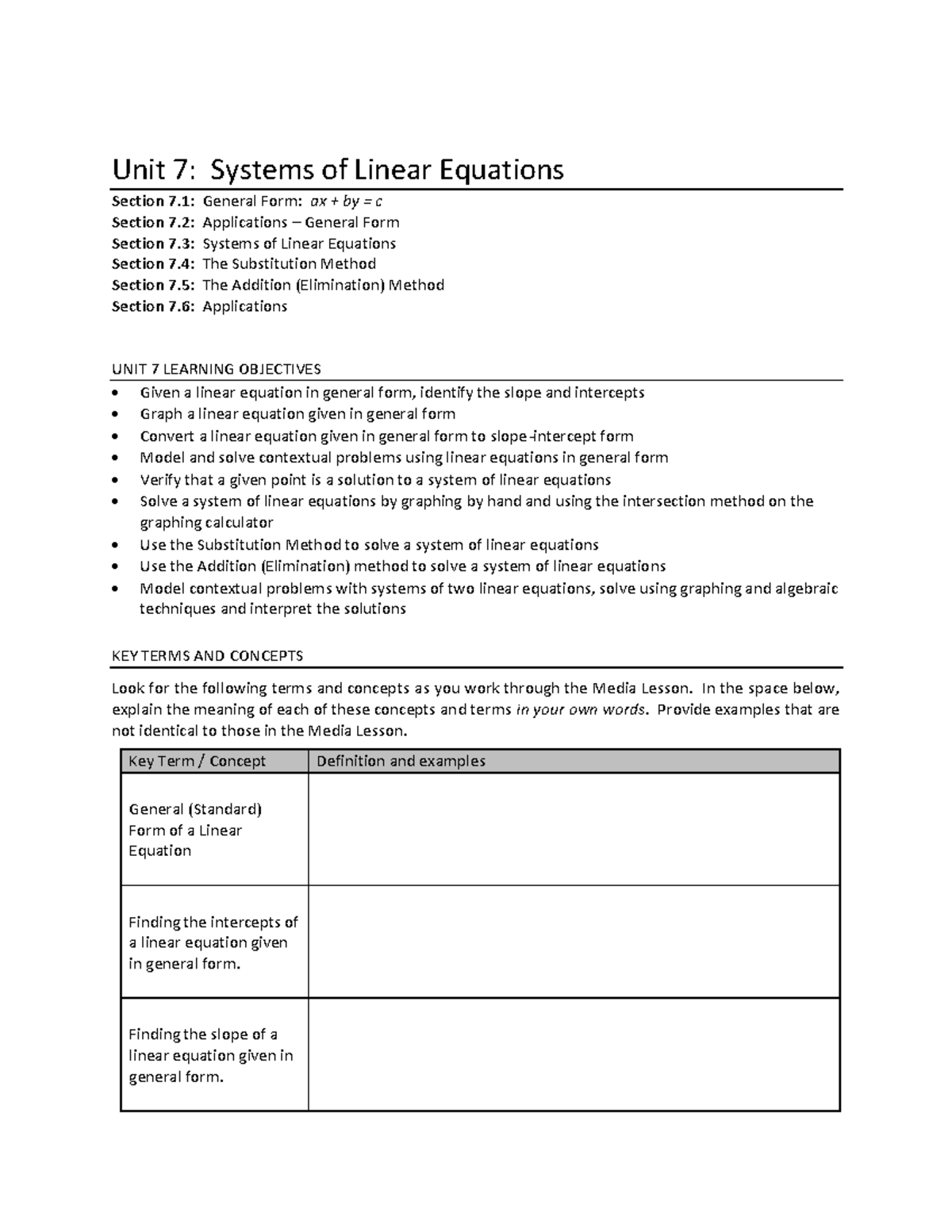 MAT114Workbook Foundations 1 UNIT7 - Unit 7: Systems of Linear ...