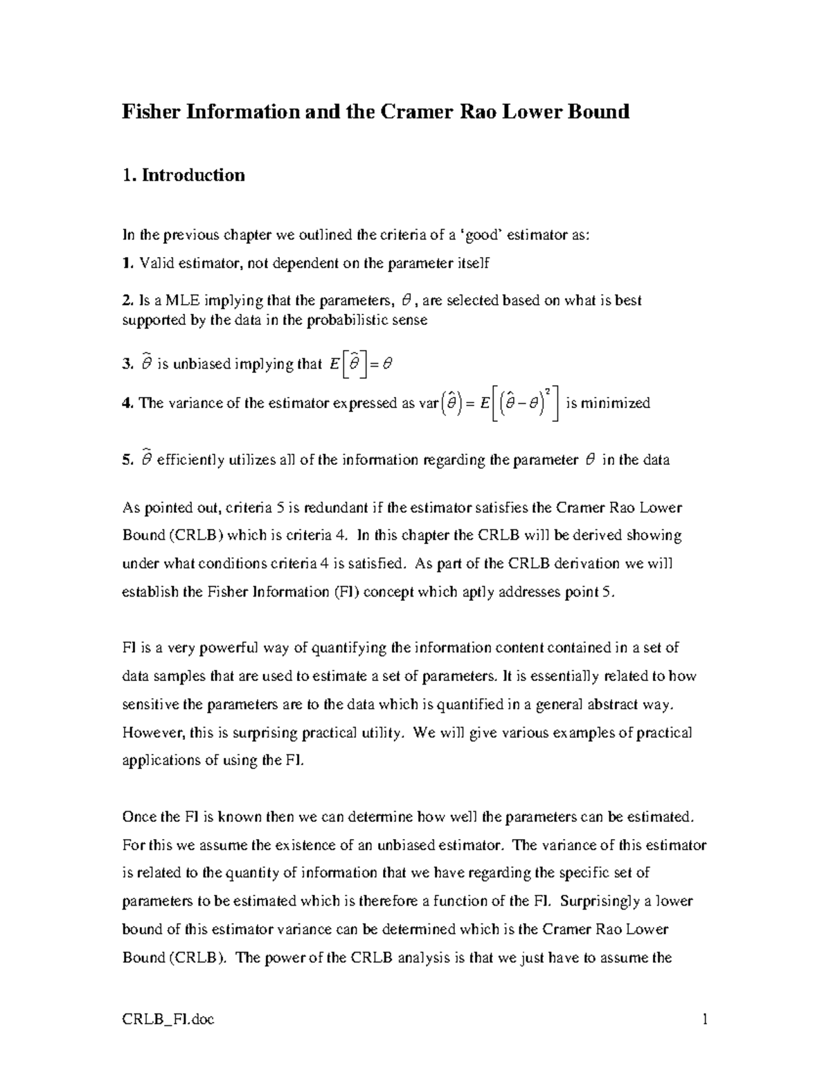 CRLB FI - Mandatory assignment for this course - Fisher Information and the Cramer Rao Lower ...