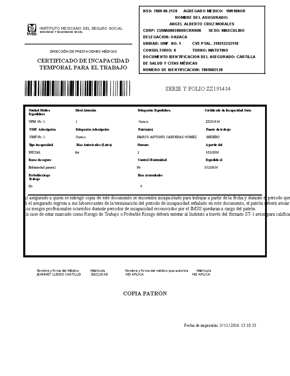 Formato incapacidad imss editable word - Al asegurado a quien se ...