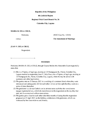 Petition for annulment of marriage - Province of Laguna City of Calamba ...