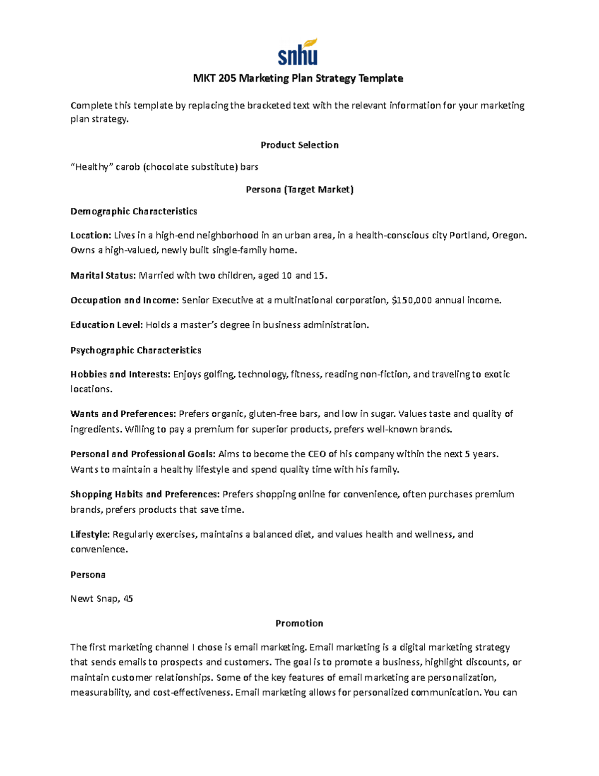 MKT 205 Marketing Plan Strategy Template - MKT 205 Marketing Plan ...