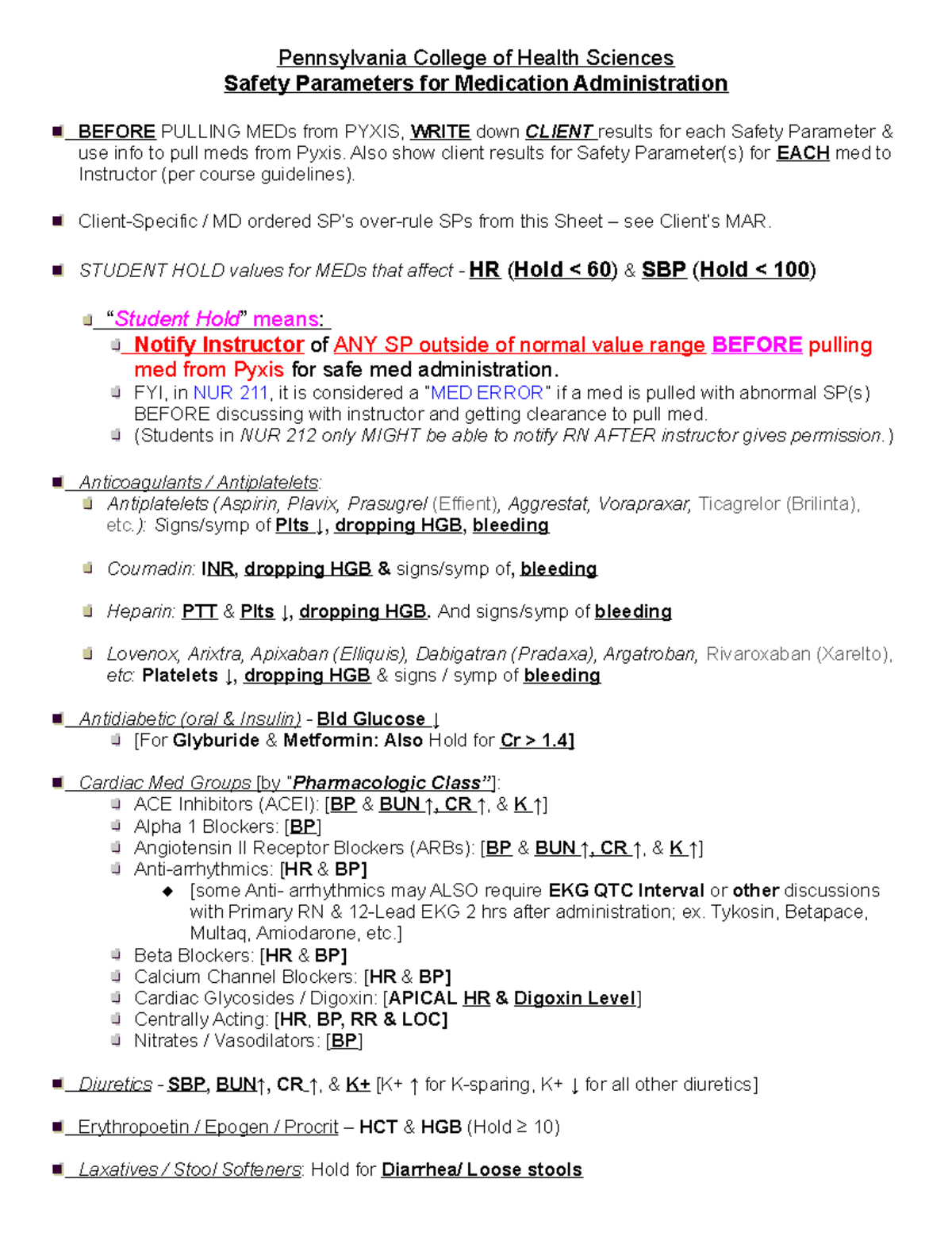 Medication Safety Parameters - Pennsylvania College of Health Sciences ...