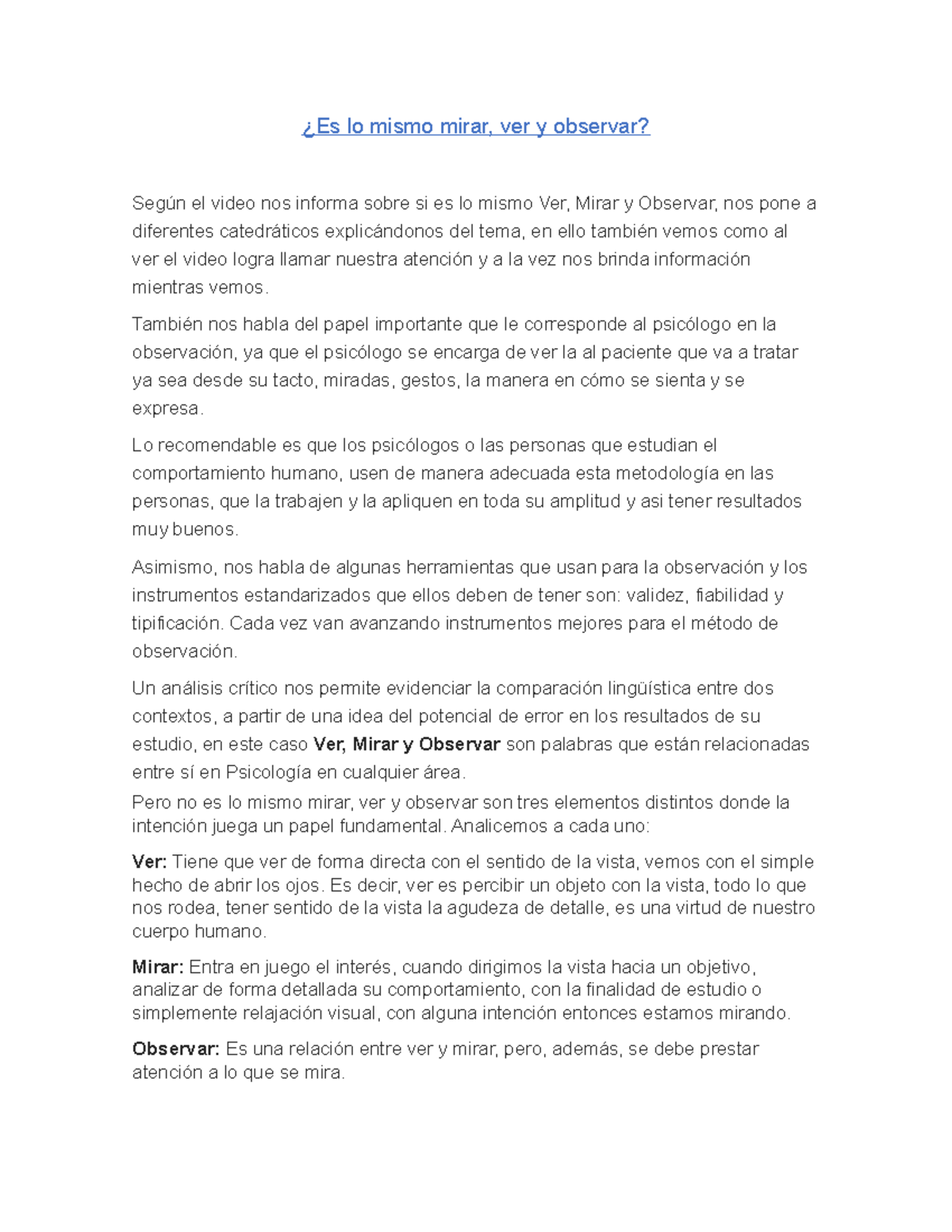 Análisis ¿Es lo mismo mirar, ver y observar? - ¿Es lo mismo mirar, ver ...