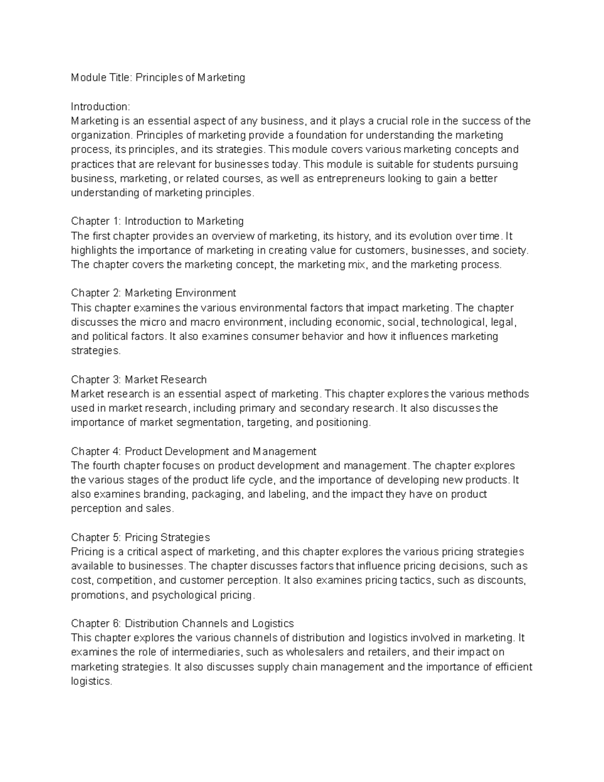 Principles of Marketing - Module Title: Principles of Marketing ...