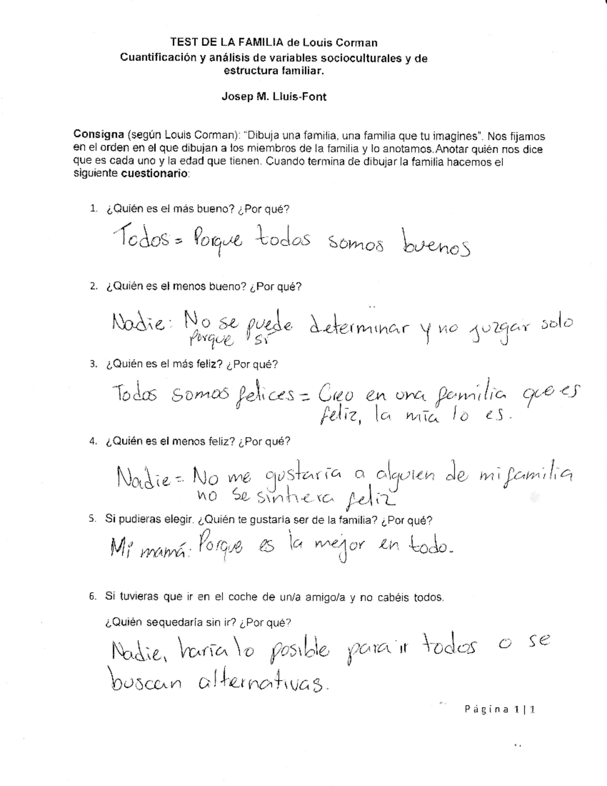 Preguntas Familia - Test - TEST DE LA FAMIL¡A de Louis Corman ...