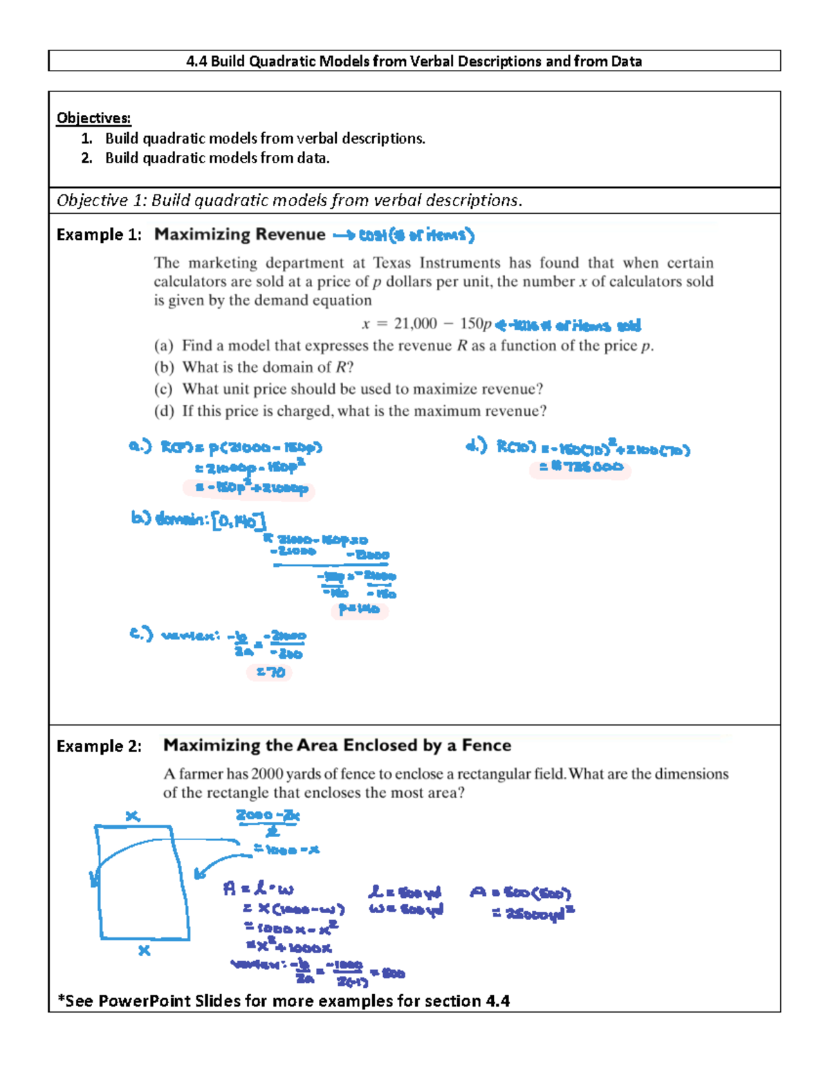 Unit III 4.4 guided notes ( Building Quadratic Models) - 4 Build ...