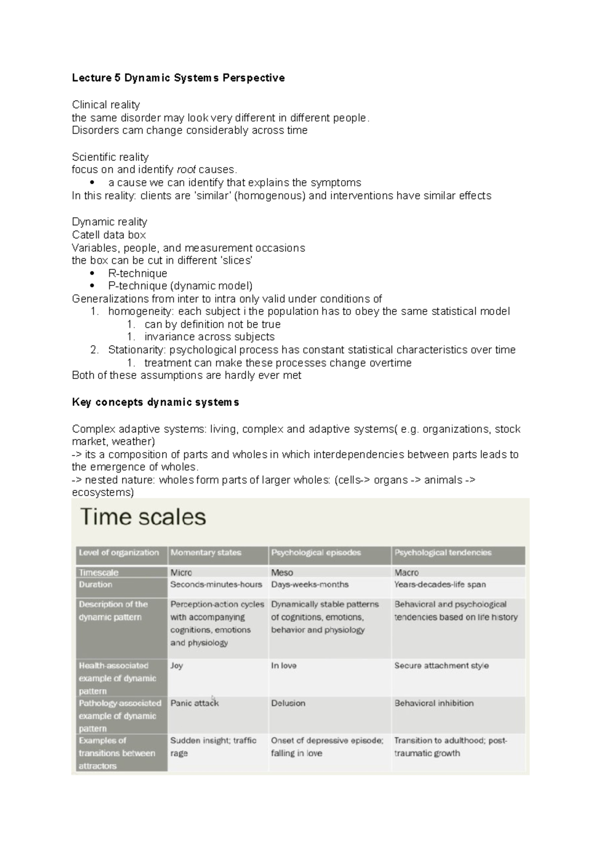 Lecture 5 Understanding Psychopathology - Lecture 5 Dynamic Systems Perspective Clinical reality ...